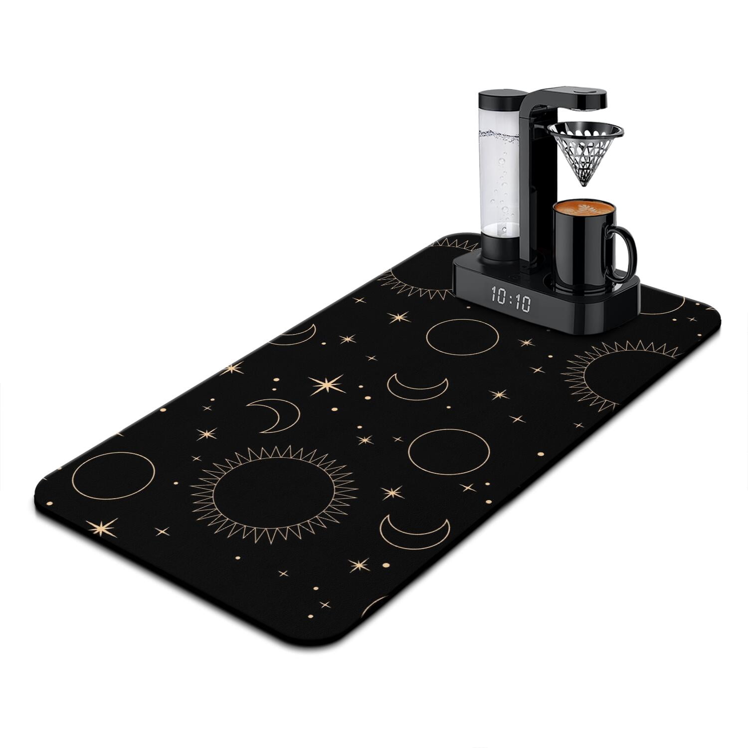 Starry Night Coffee Station Mat Golden Sun and Moon Art Absorbent Pad ...
