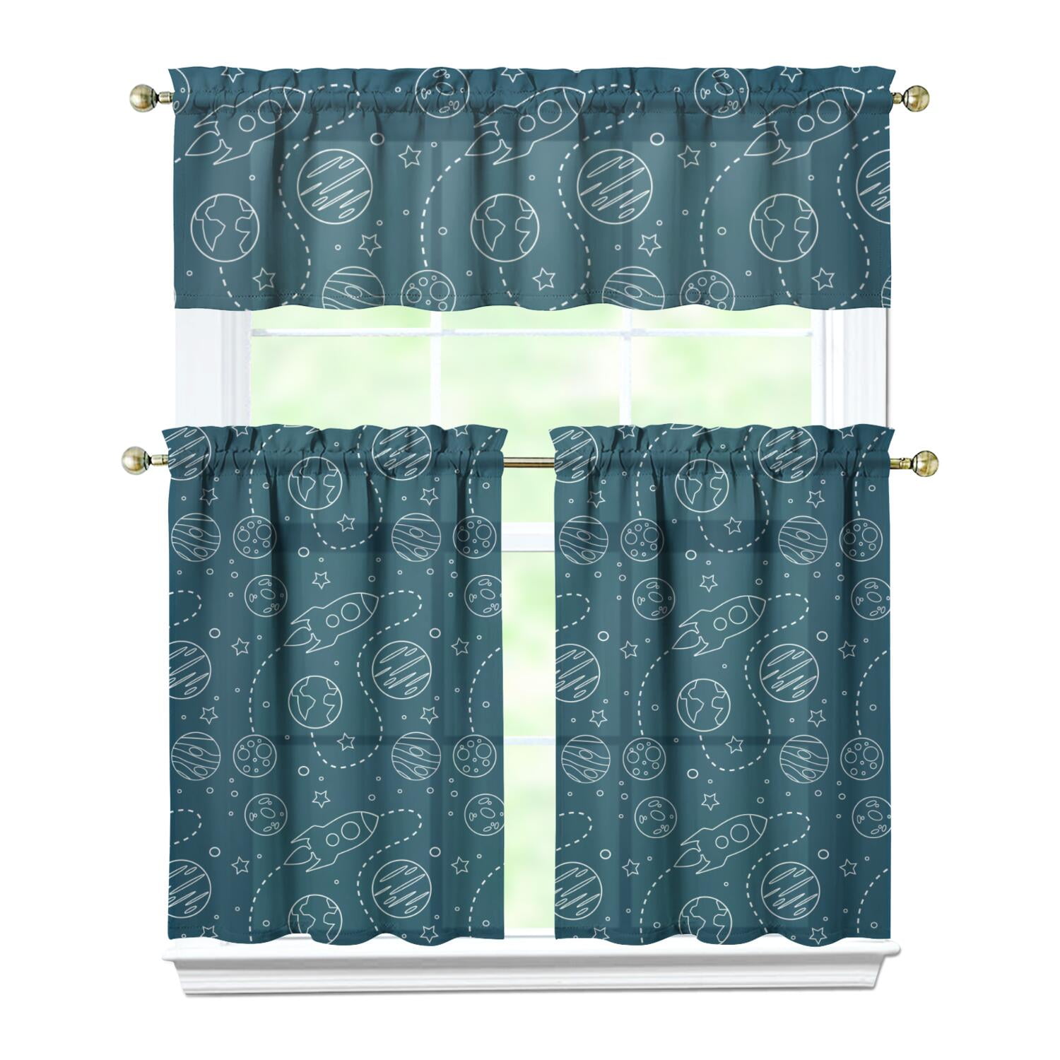 Starry Night Cosmos Kitchen Curtains Set, Galaxy Nebula Outer Space ...