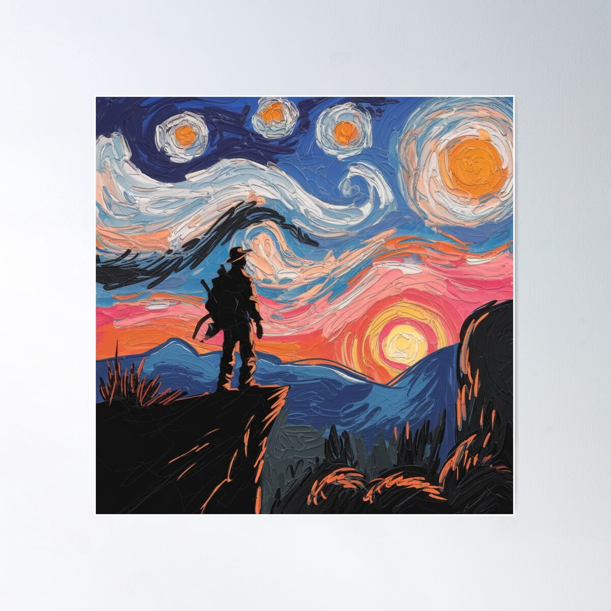 Starry Night Cowboy Â€“ Van Gogh Style Western Art Poster Wall Art ...
