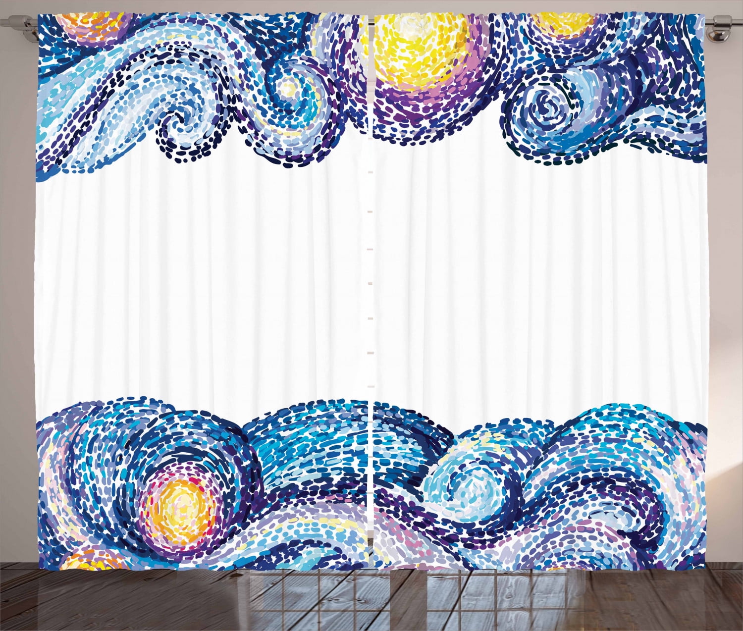 Ambesonne Starry Night Curtains 2 Panel Set, Watercolor Wave, 108" x 84 ...