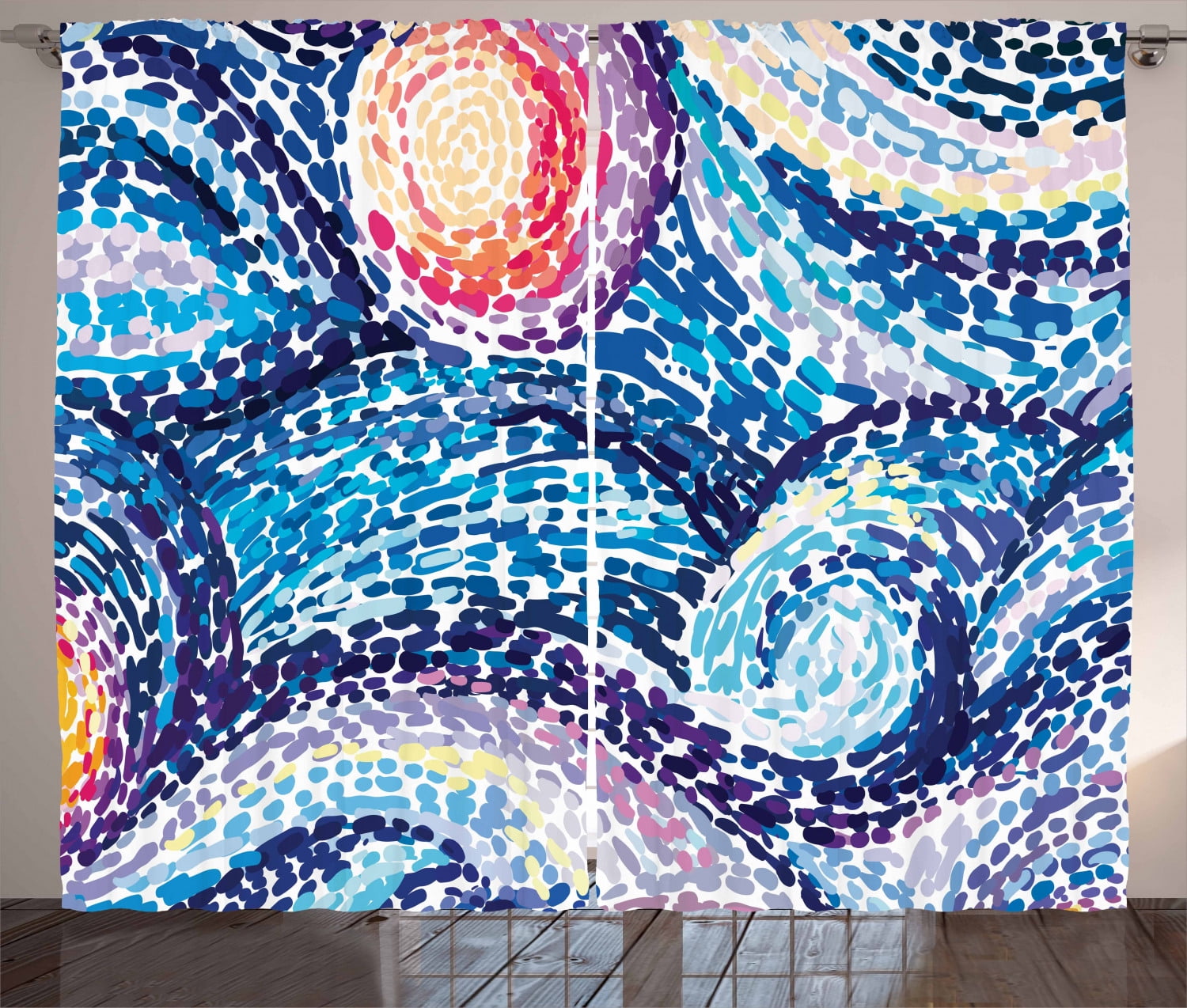 Ambesonne Starry Night Curtains 2 Panel Set, Doodle Wavy Lines, 108" x ...