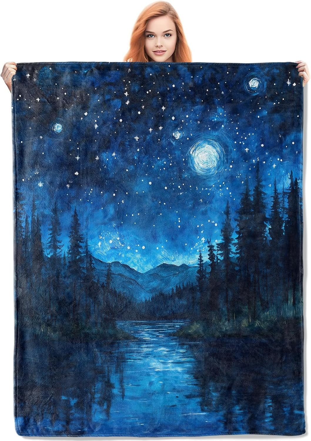 Starry Night Forest Flannel Blanket, Starry Night Gifts, Nature-Themed ...