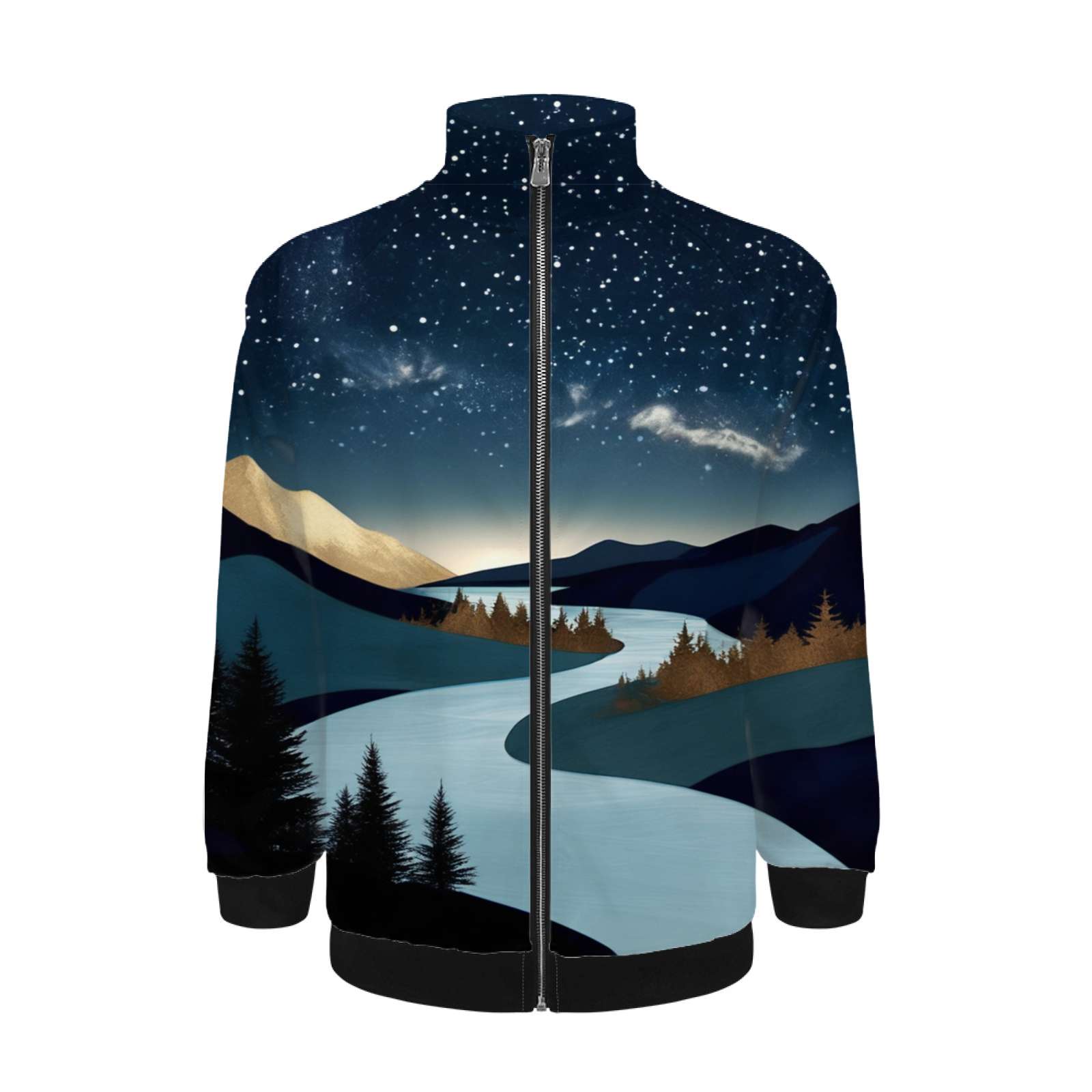 Starry Night Forest River Jacket Men's Street Cool Long Sleeves Coat ...