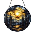 Starry Night Forest Stained Glass Style Suncatcher, Fantasy Pine Tree ...