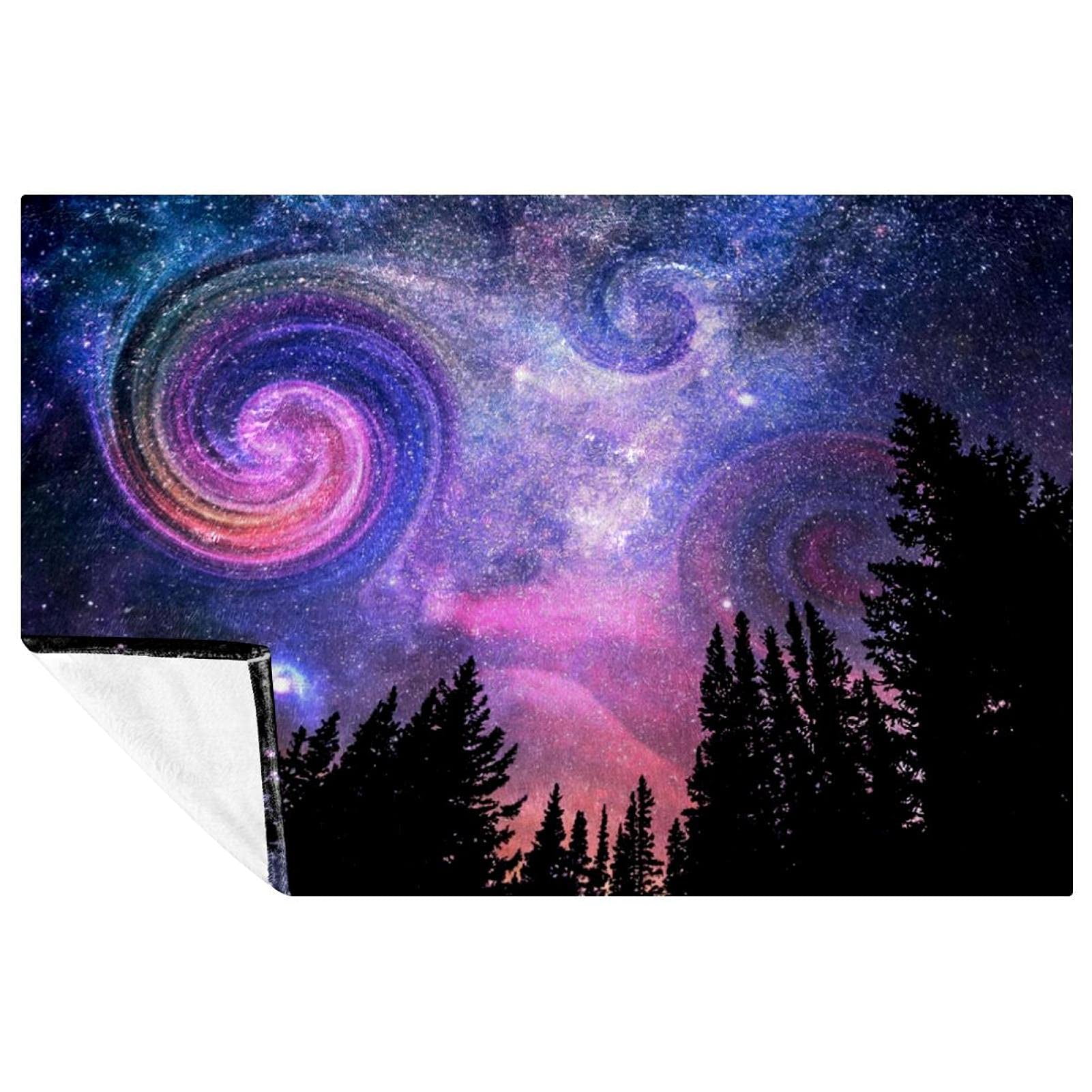 Starry Night Galaxy Forest Trees Blanket Falling Stars Nature Plants ...