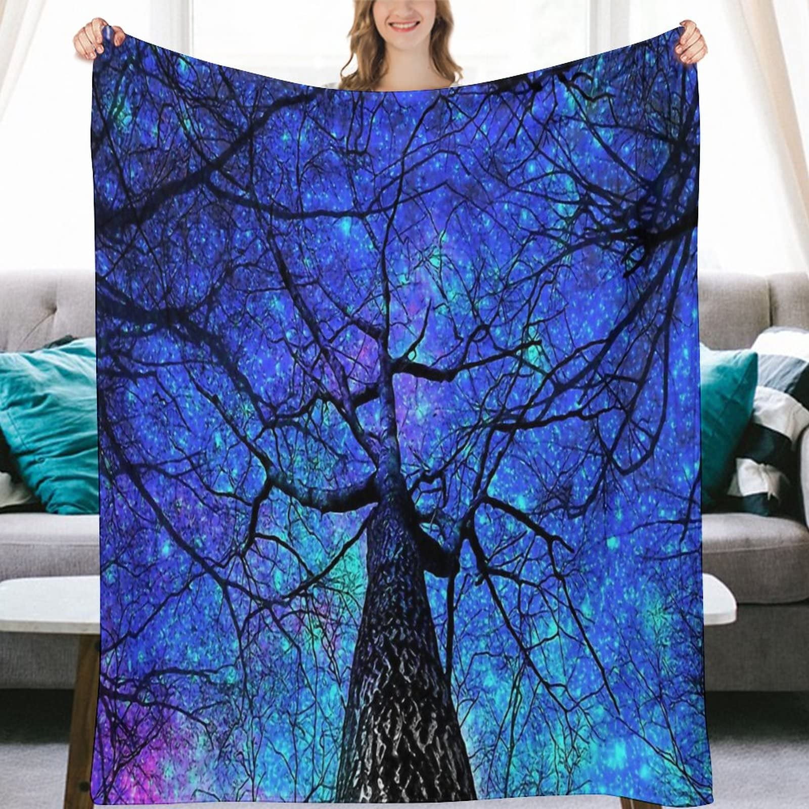 Starry Night Galaxy Forest Trees Blanket Falling Stars Nature Plants ...