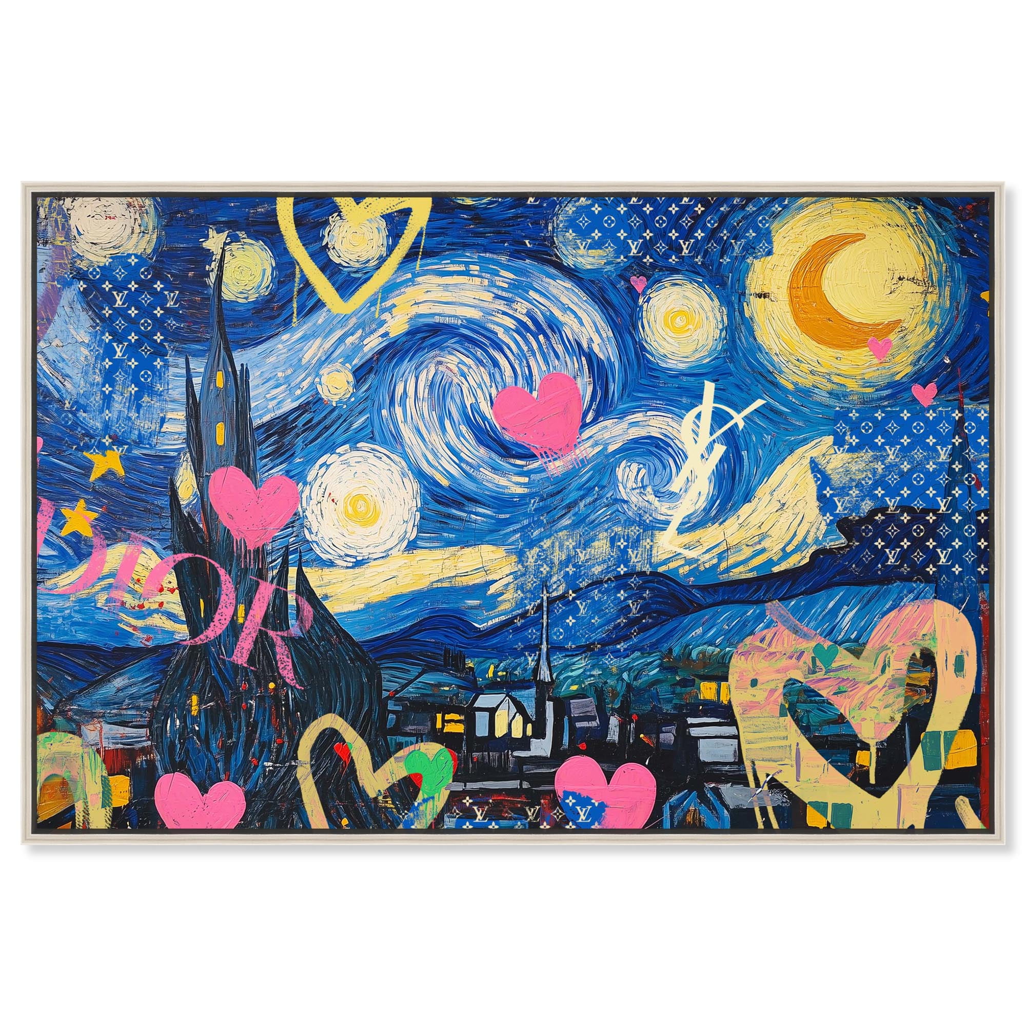 Starry Night Graffiti Canvas Modern Graffiti Art by Art Remedy, Silver Frame, 24 x 16 - Walmart.com