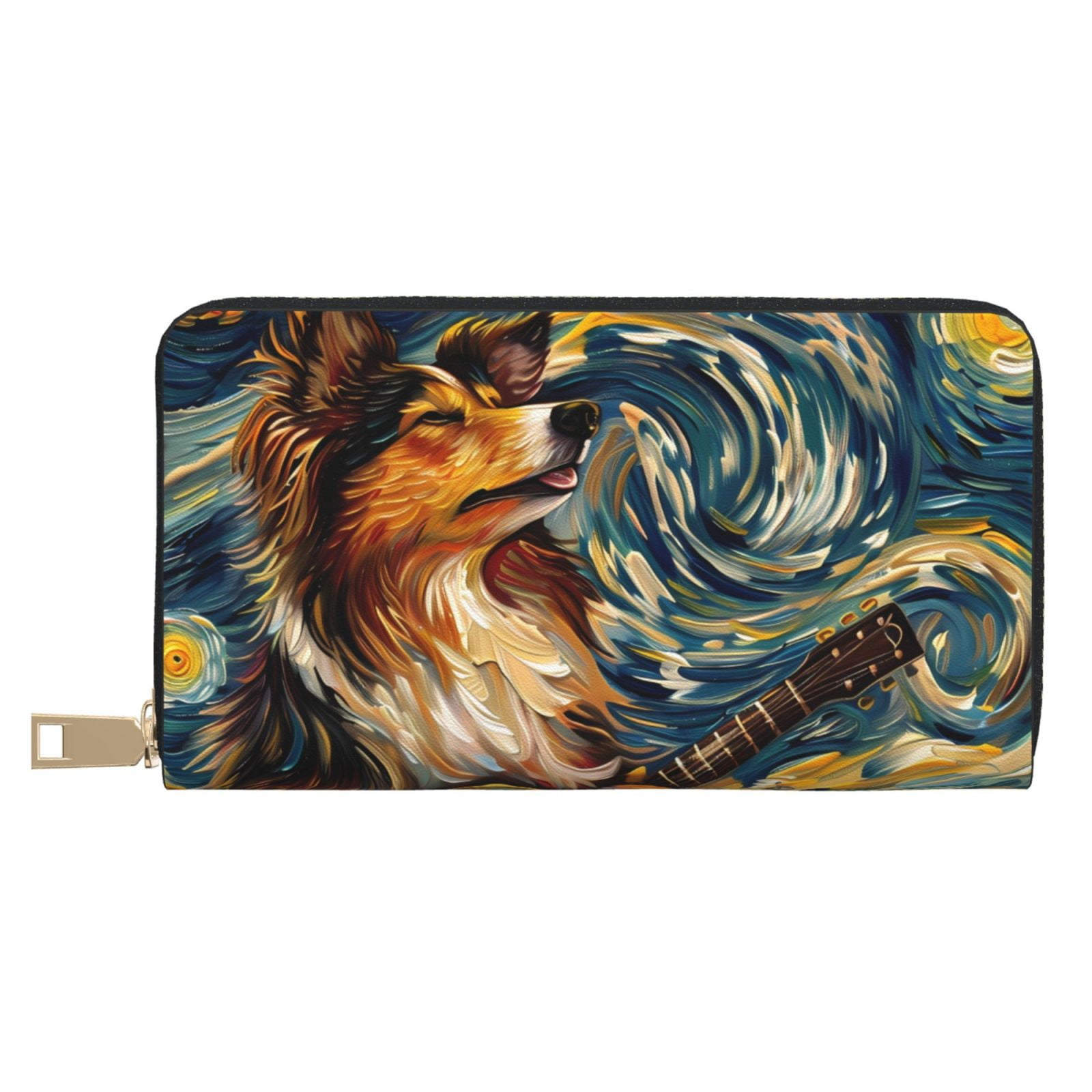 Starry Night Guitar Dog Wallet Women, Leather Bifold Multi Card Wallet ...