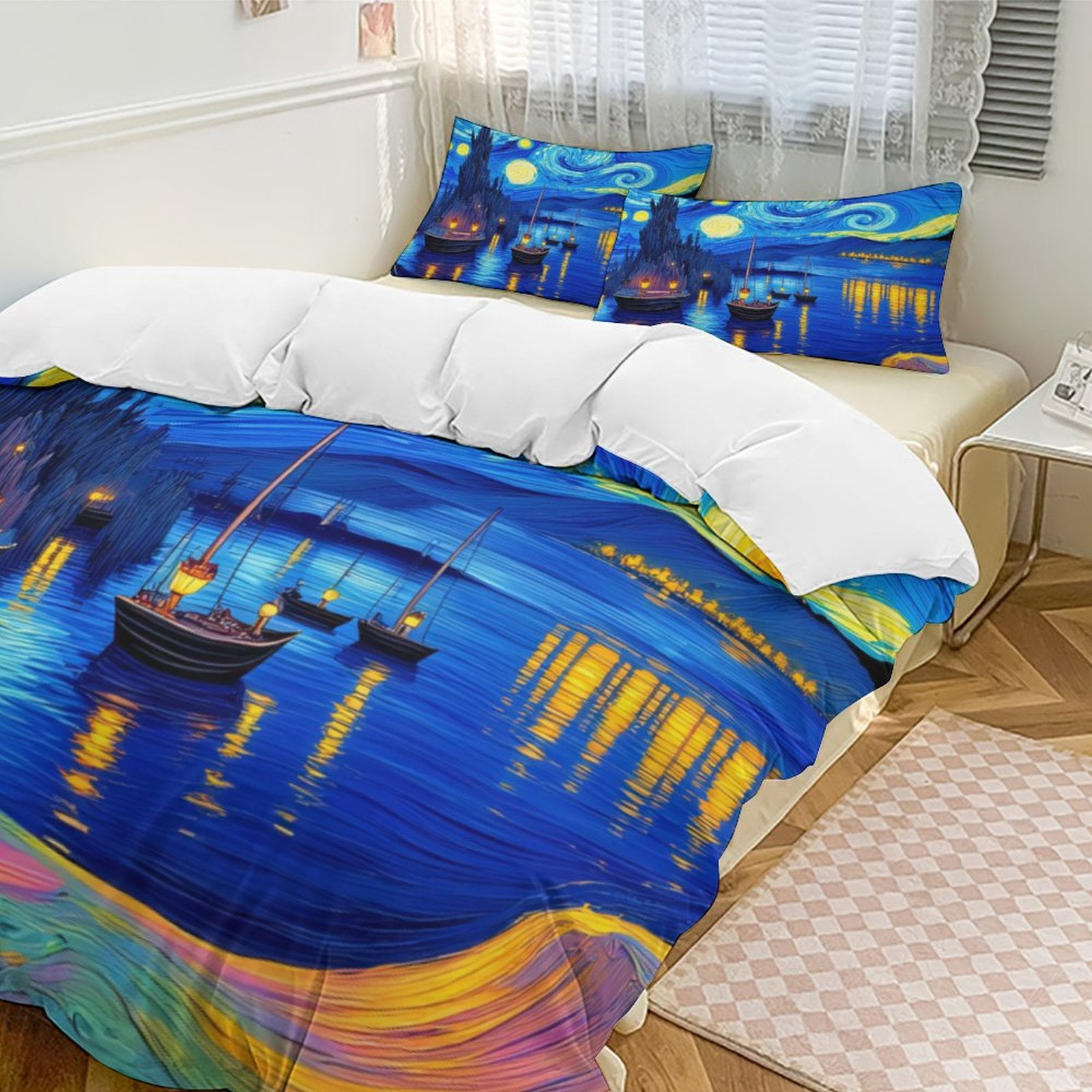 Starry Night Harbor Scene 3D Duvet Cover Set Quilt Cover Theme of Kid ...