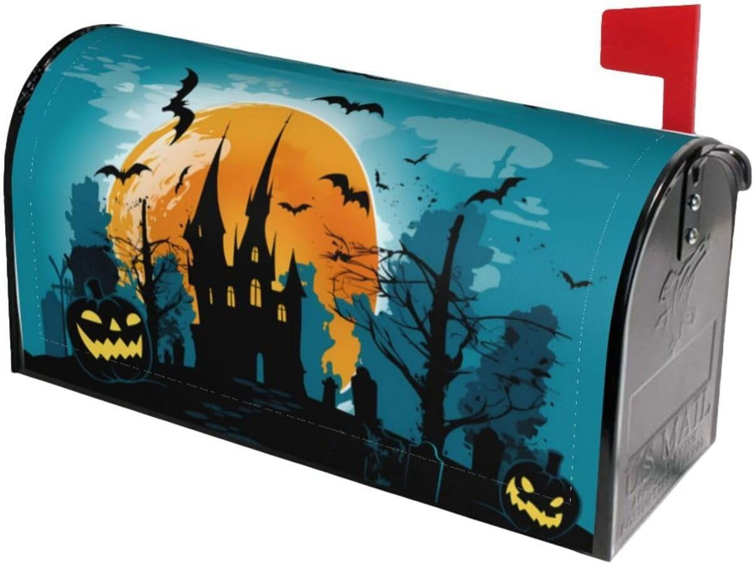 Starry Night Haunted House Spooky Pumpkins Bats Full Moon Mailbox ...