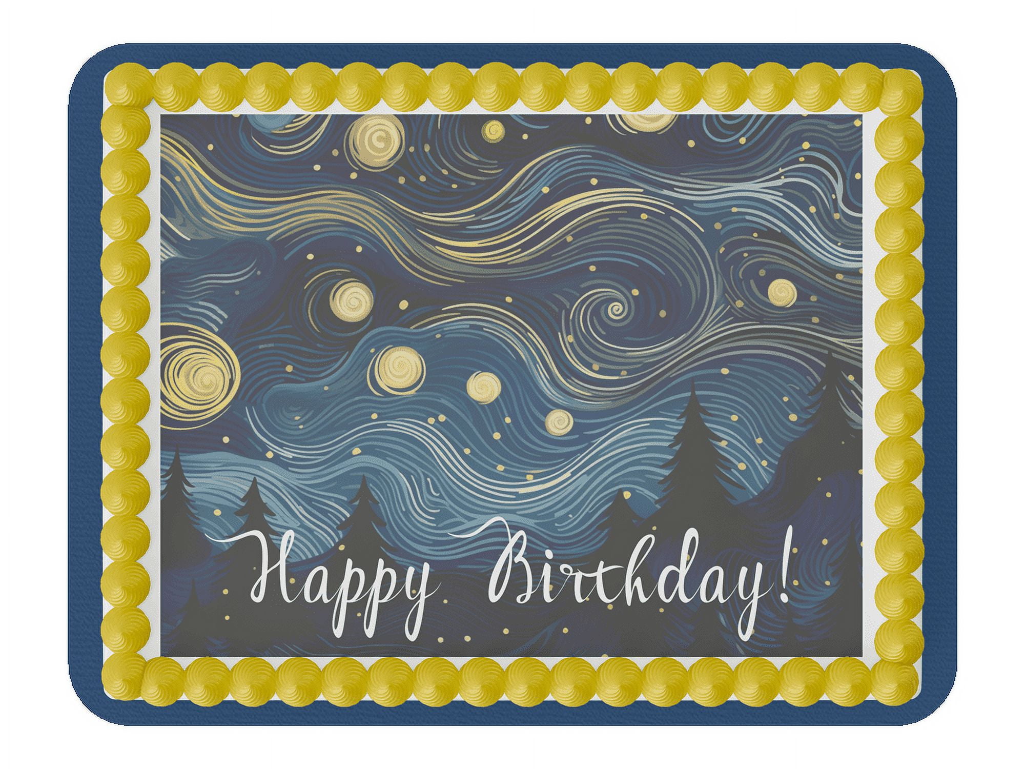 Starry Night Inspired Abstract Happy Birthday Edible Cake Topper-1/4 sheet - Walmart.com