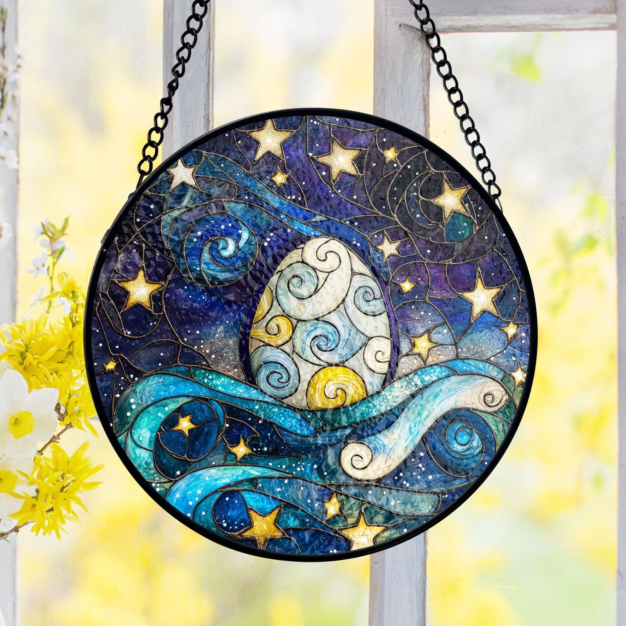 Starry Night Inspired Stained Glass Suncatcher, Dragon Egg Fantasy ...