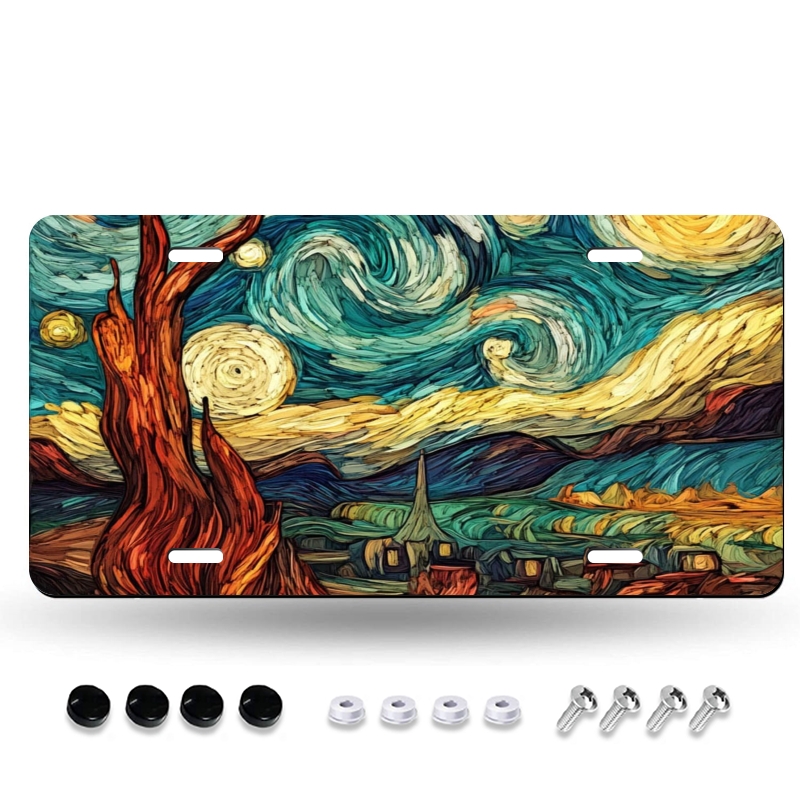 Starry Night - Inspired Tree Landscape License Plate Frame, Decorative ...