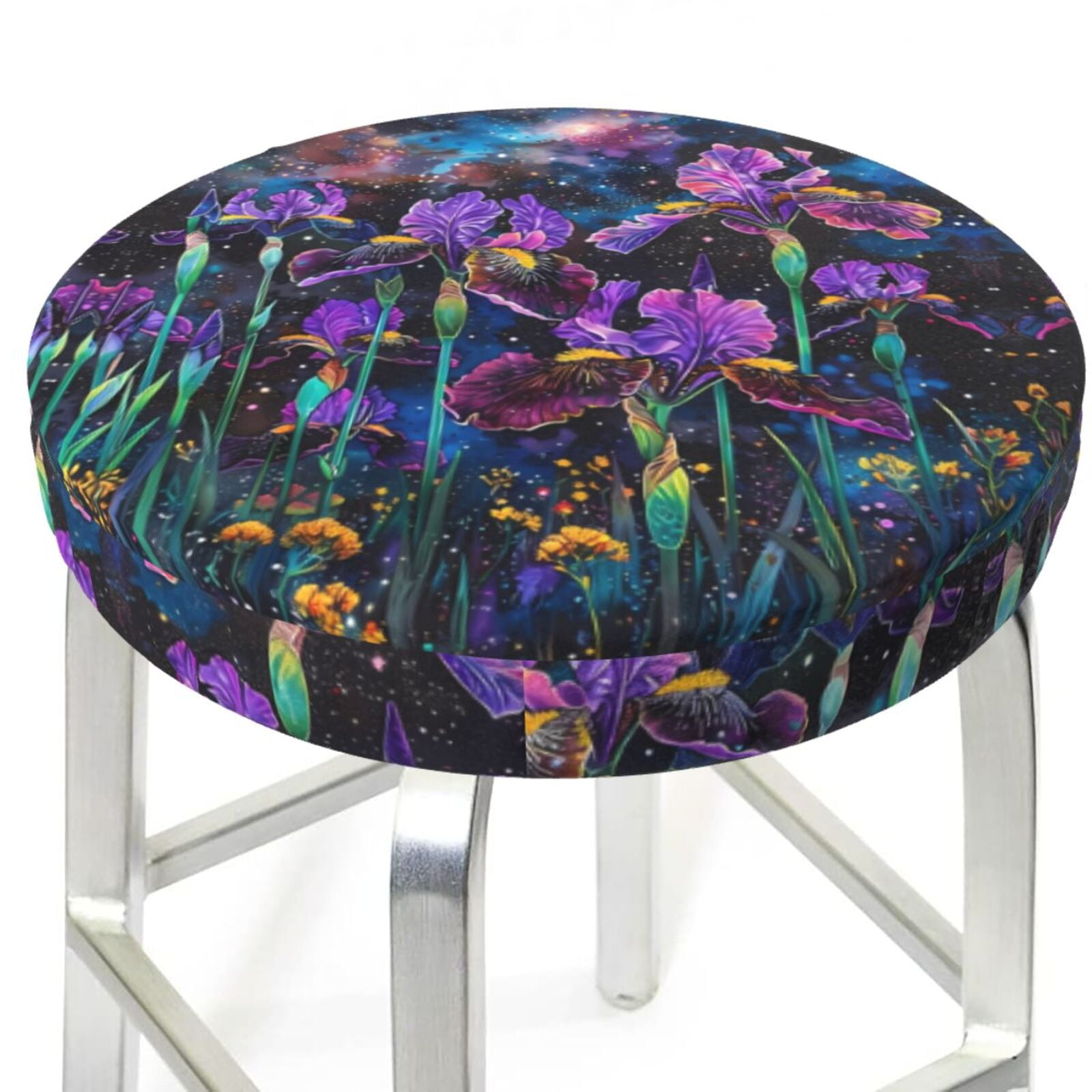 Starry Night Iris Field Bar Stool Covers - Stretch Round Seat Covers ...