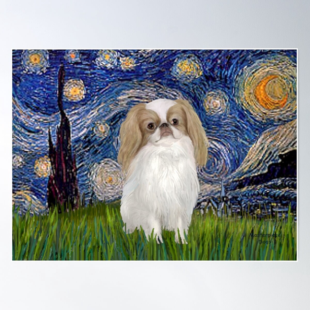 Starry Night - Japanese Chin (Lemon And White) Poster Wall Art, Modern ...