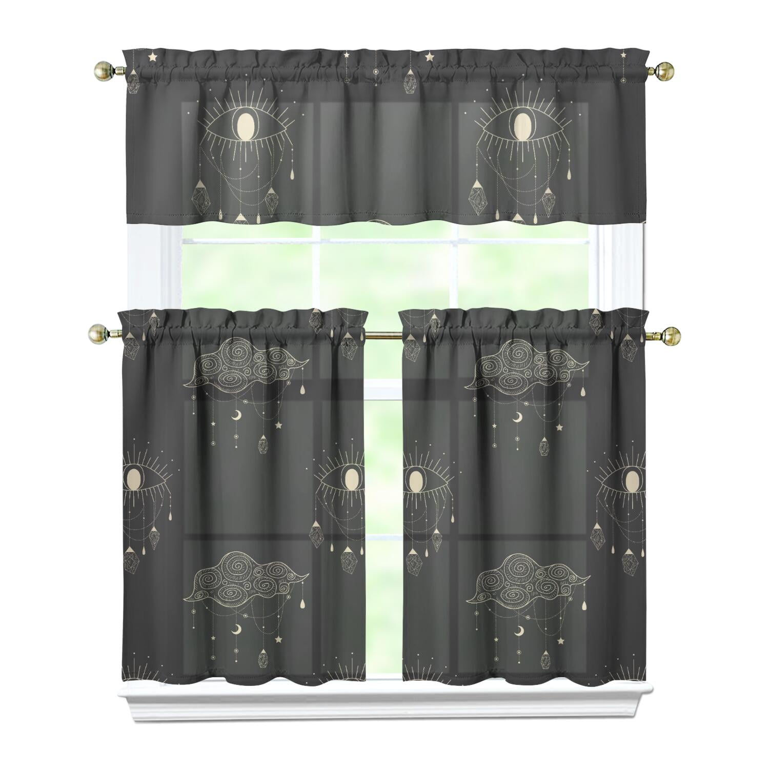 Starry Night Kitchen Curtains Set Gothic Celestial Sun Moon Astrology ...