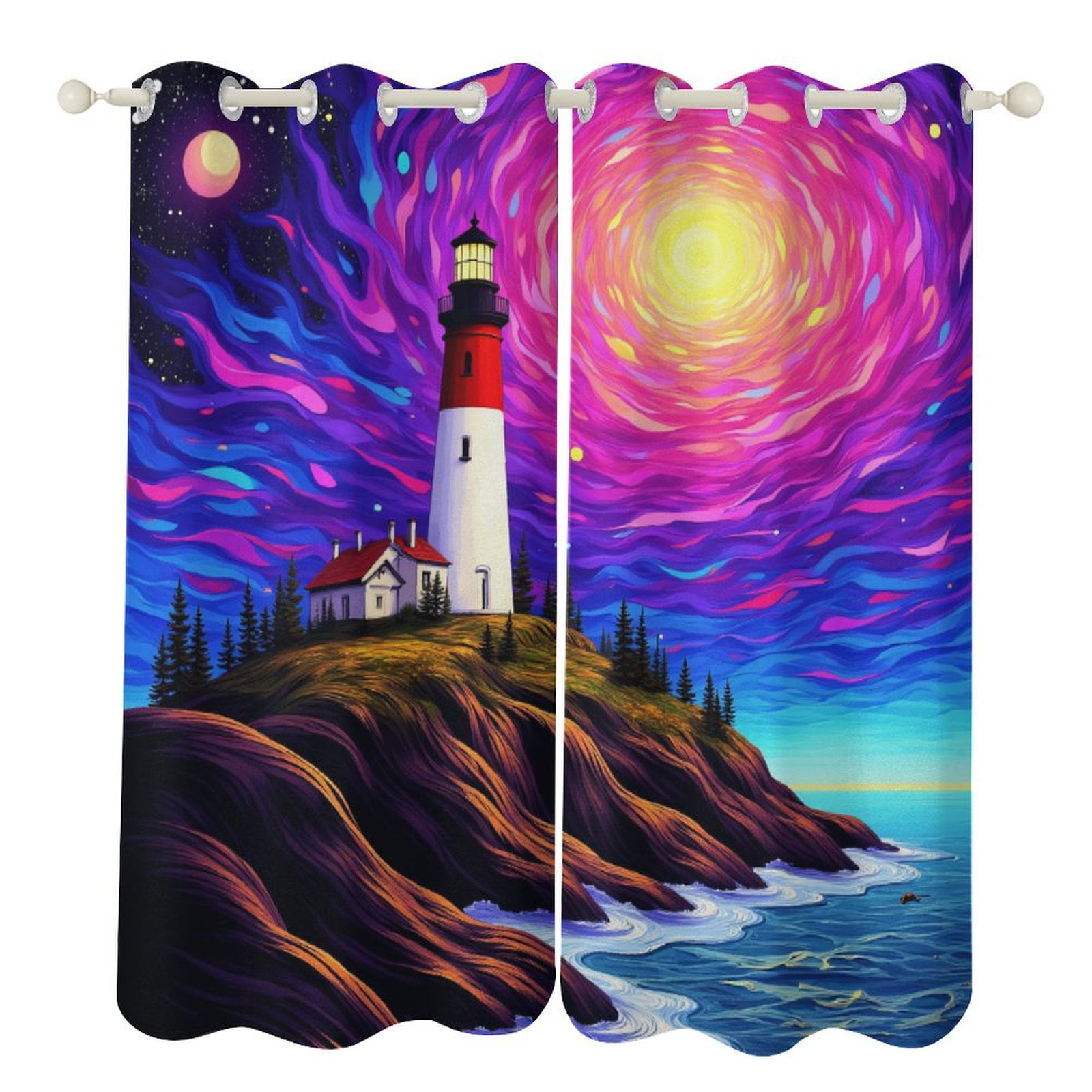 Starry Night Lighthouse Luxury Window Curtains Blinds for Living Room ...
