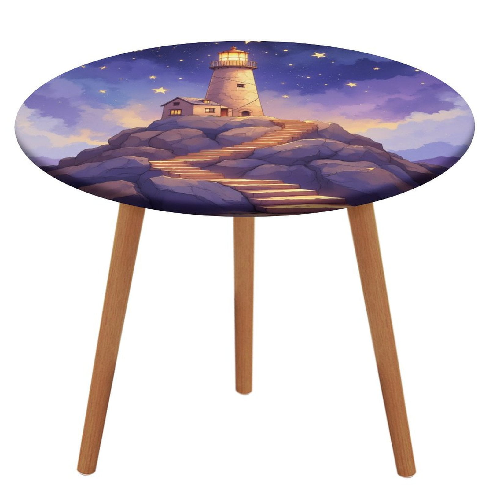 Starry Night Lighthouse Scene Pattern Round Tablecloth Waterproof ...