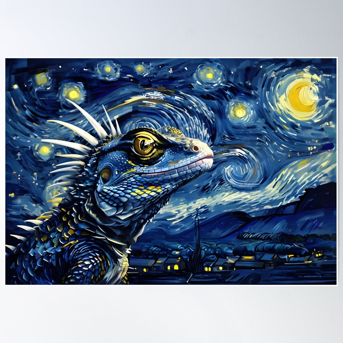 Starry Night Lizard Celestial Dreamscape In Blue Poster Wall Art ...