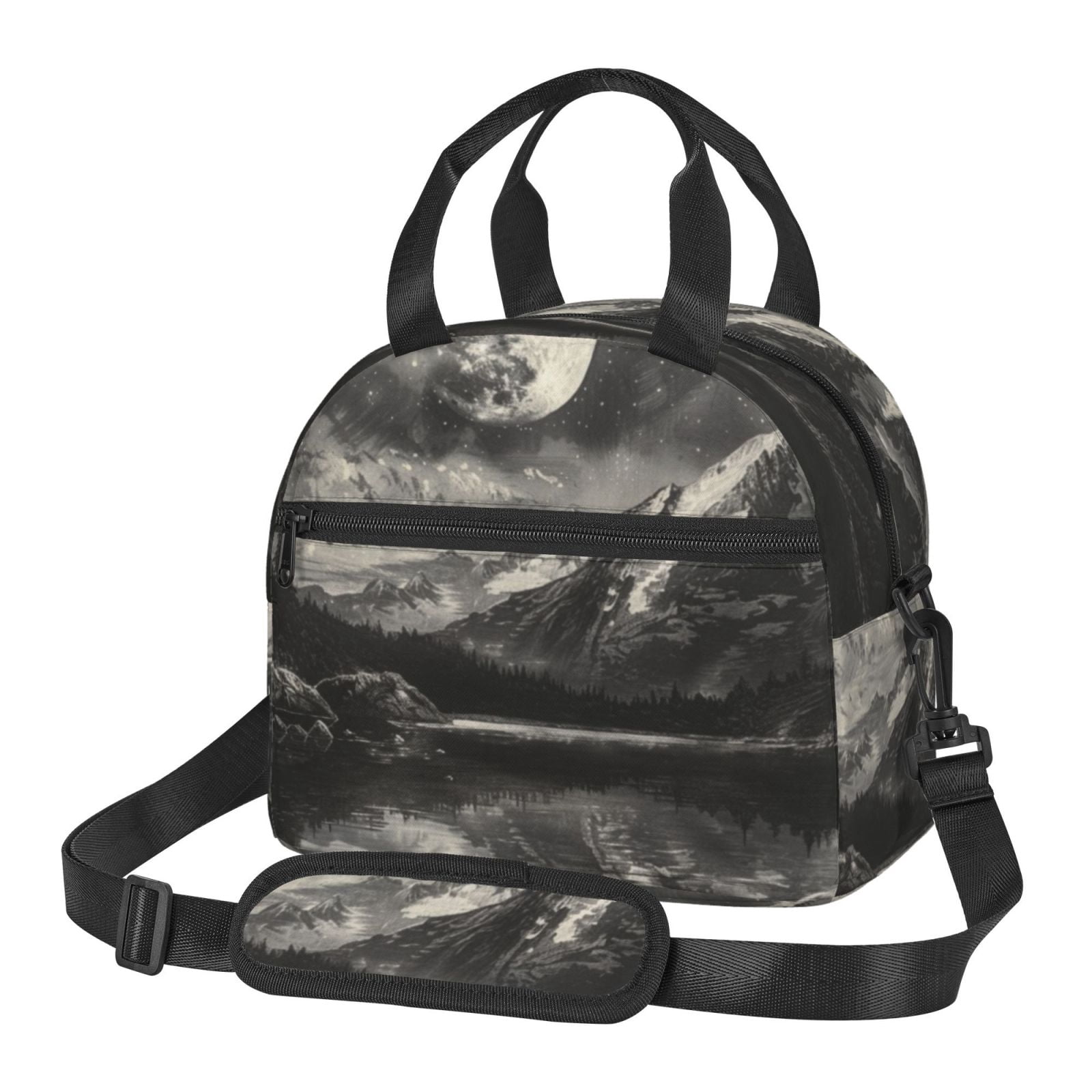 Starry Night Mountain Lake Insulated Lunch Bag with Shoulder Strap ...