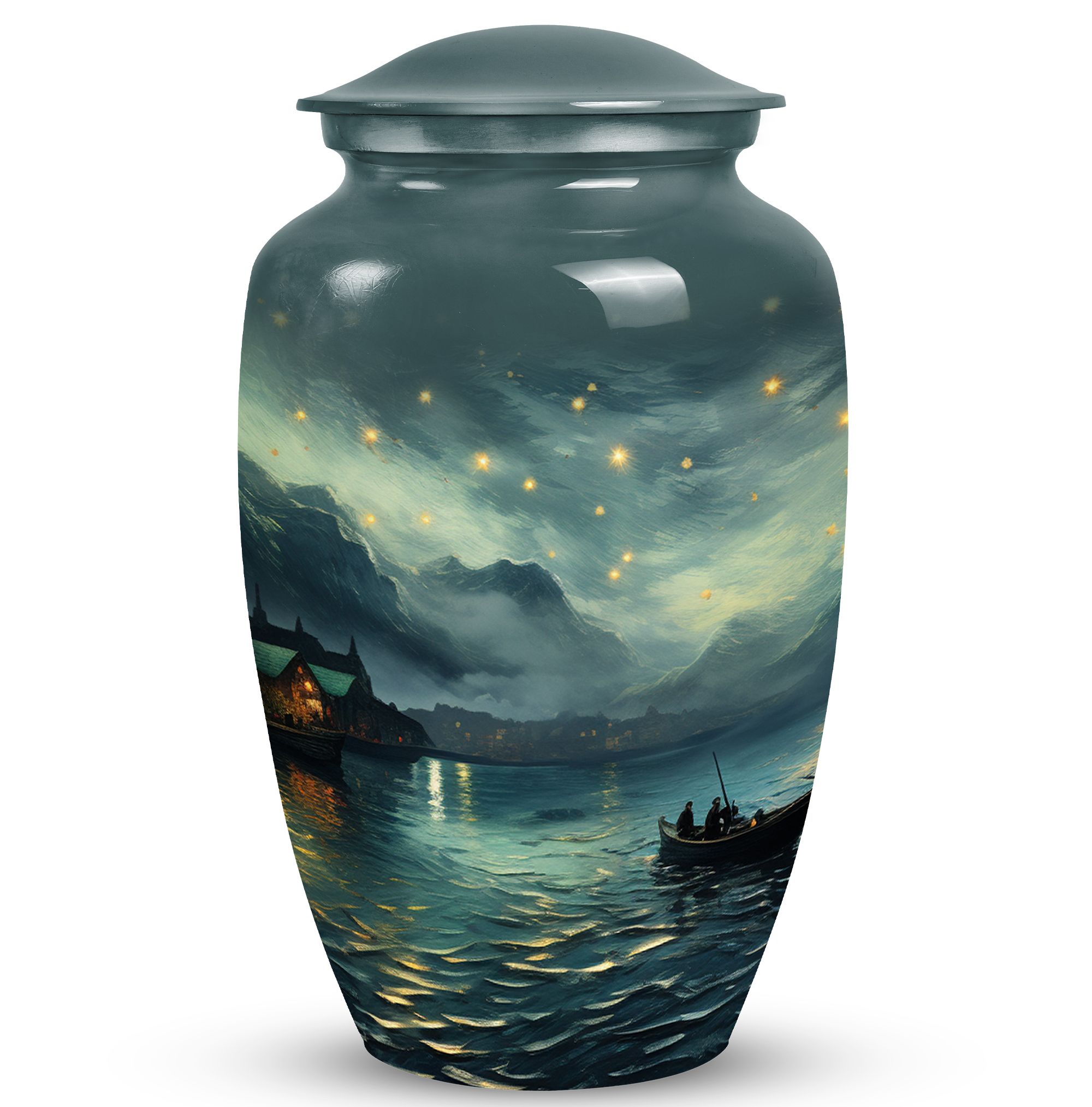 Starry Night Over The Mountain Village - Cremation Urns Large - Urns ...