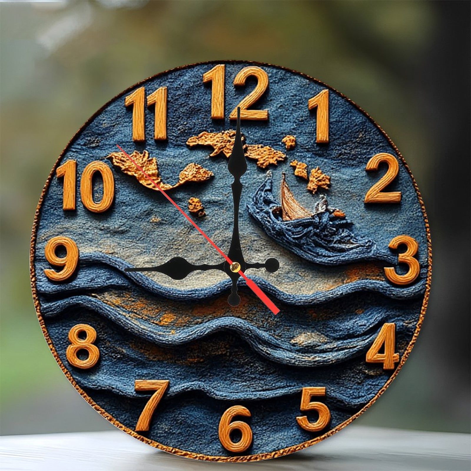 Starry Night Ocean Wave Wall Clock 10-Inch Silent Wooden Wall Clock ...