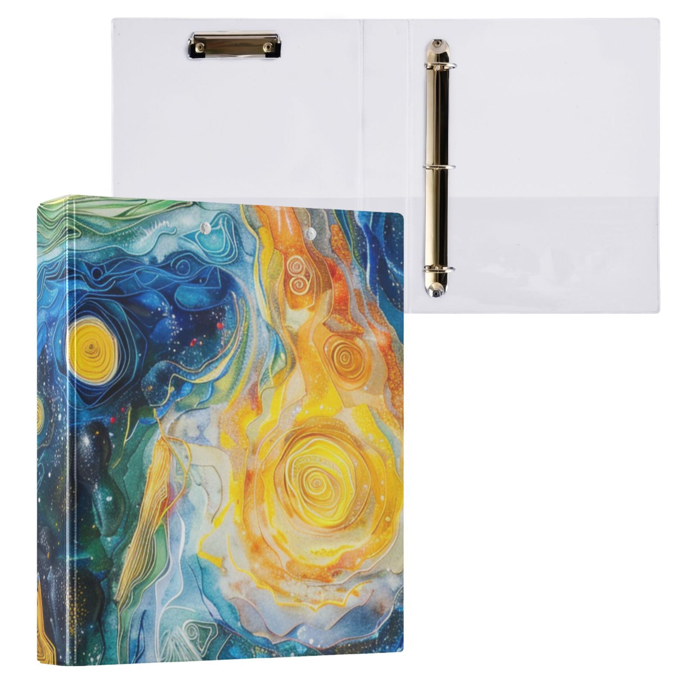 Starry Night Oil Painting Round Ring Binder 3 Rings 1.5" Capacity File ...