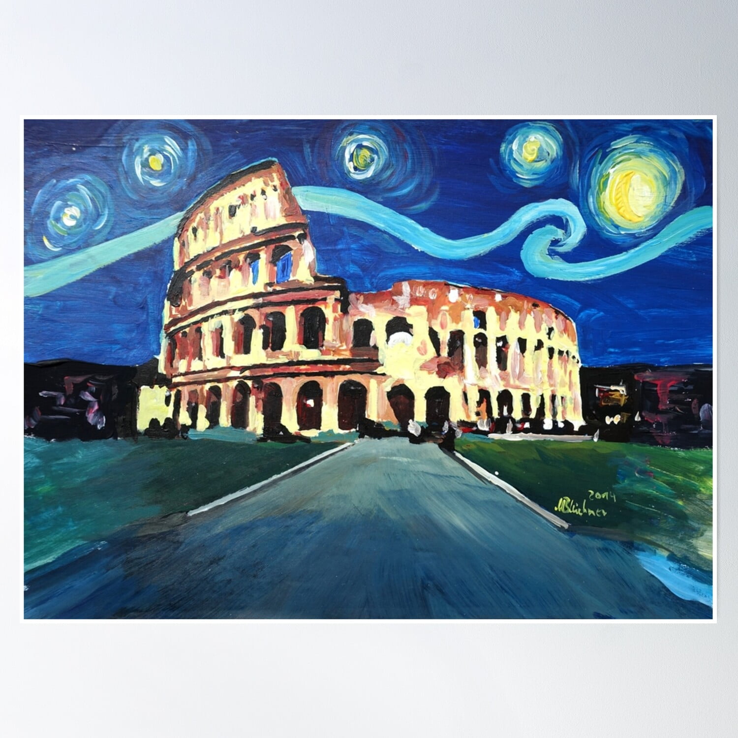 Starry Night Over Colloseum In Rome Italy With Van Gogh Inspirations ...