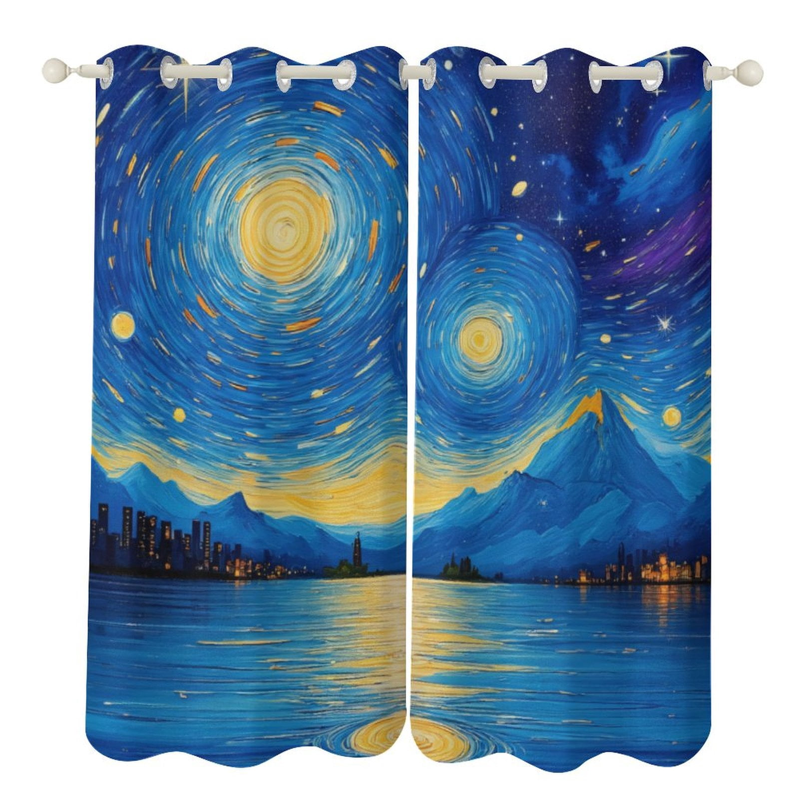 Starry Night Over The City 2 Panels 3D Printing Pattern Curtain for ...