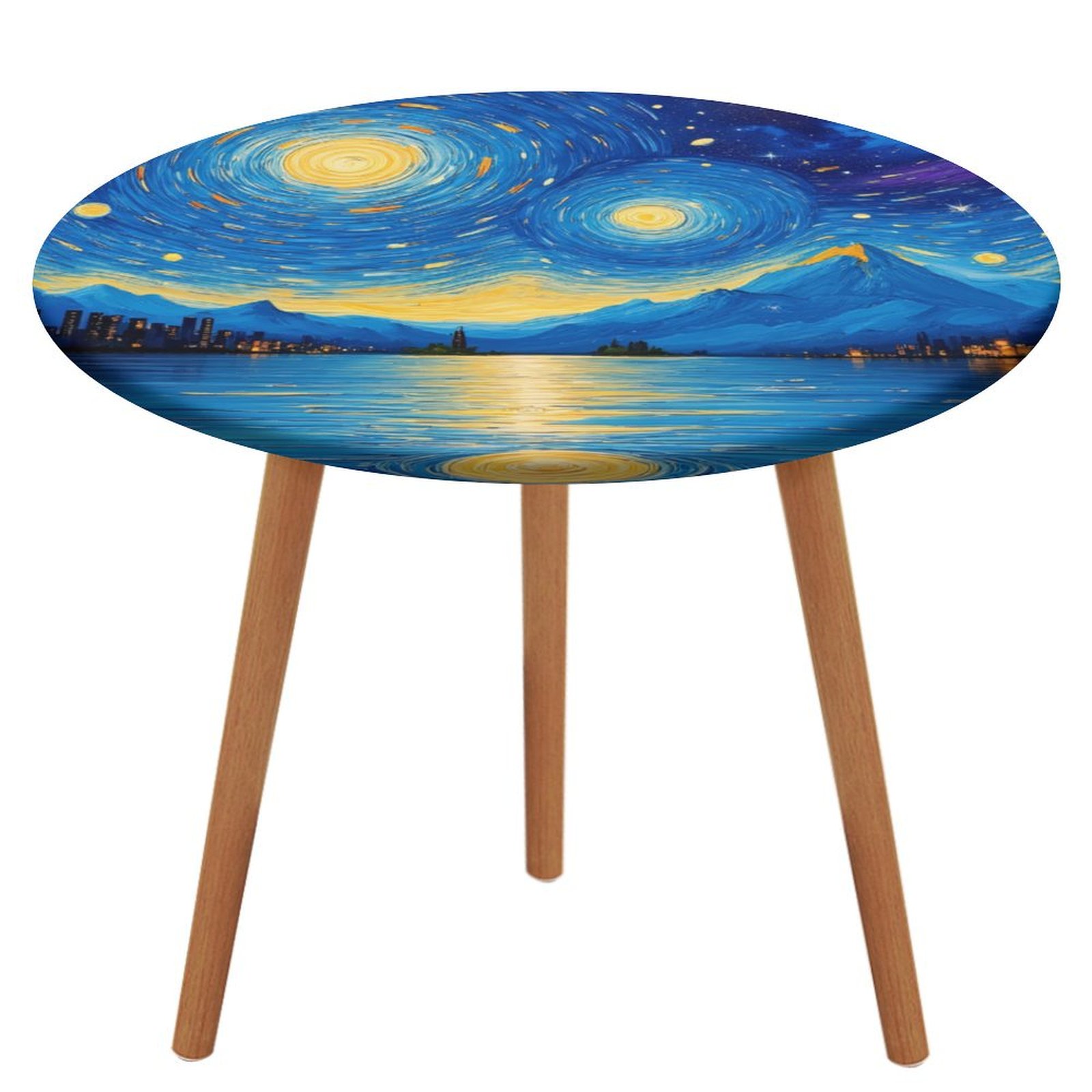 Starry Night Over The City Pattern Round Tablecloth Waterproof Elastic ...