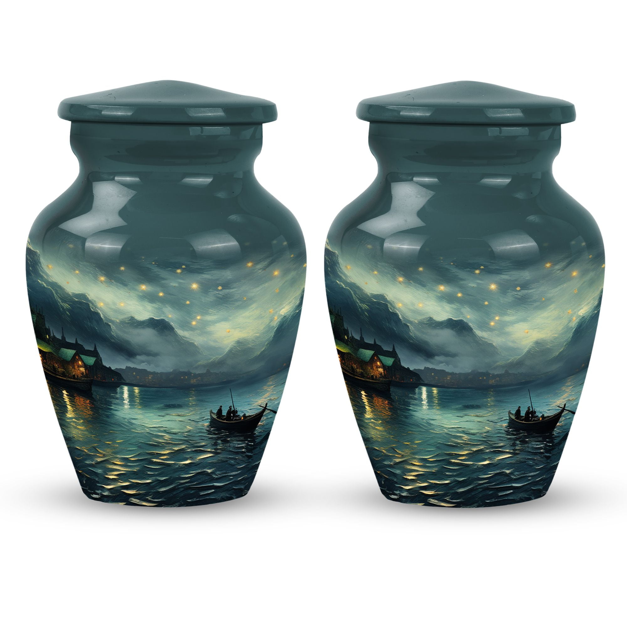 Starry Night Over The Mountain Village - Miniature Urn - Adult Urns For ...