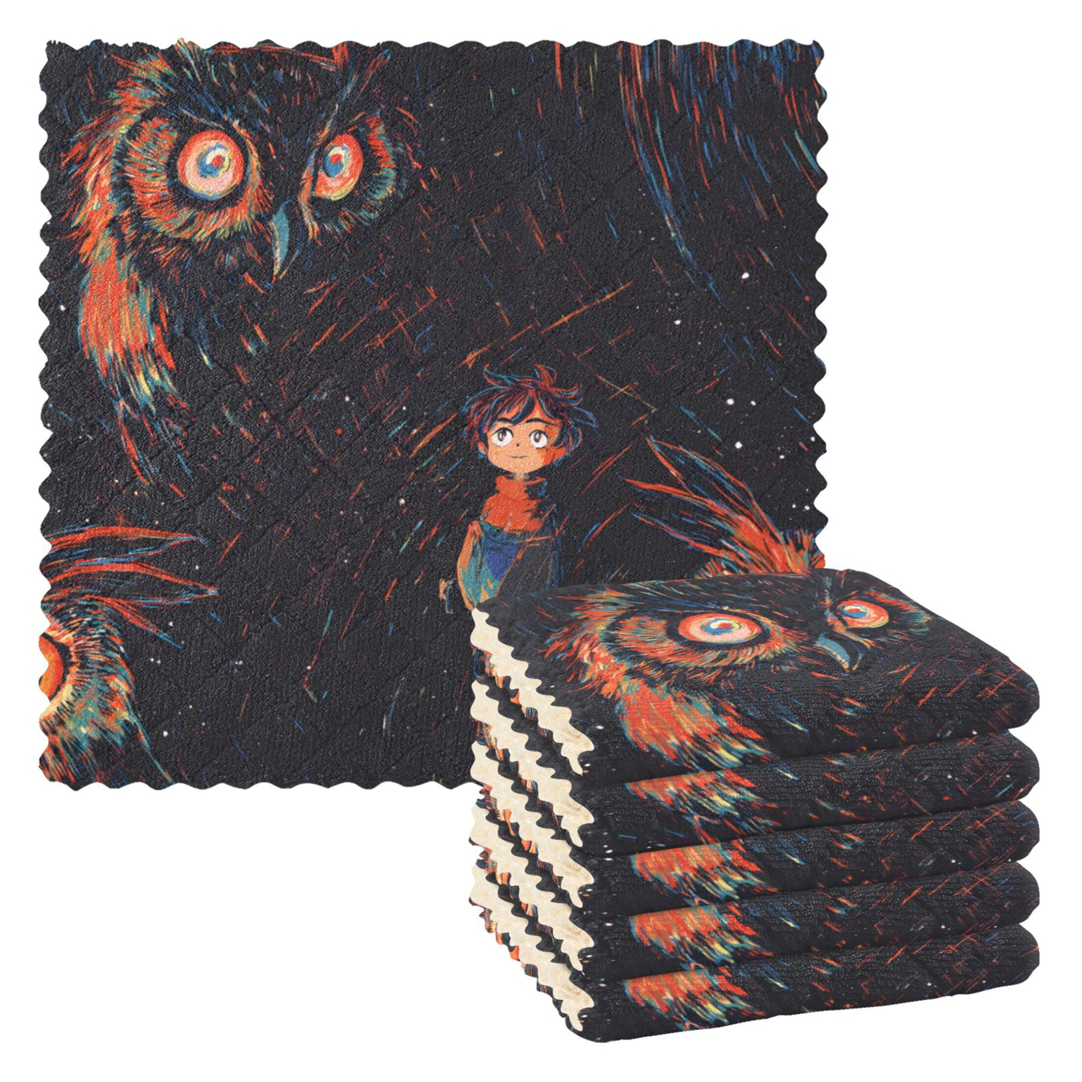 Starry Night Owls and People Dish Towels 6 Pack Kitchen Cleaning Dish ...