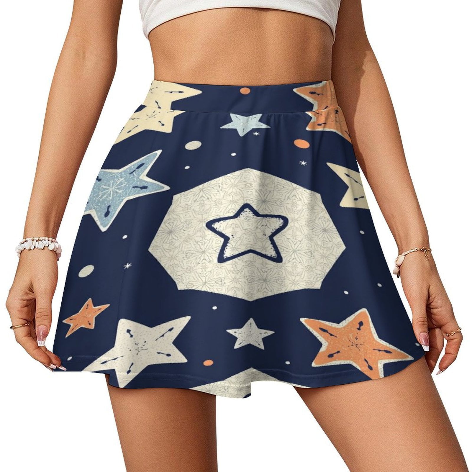 Starry Night Pattern Skirt Women Cute Mini Skirts High Waist Design Casual Skirt Big Size ...