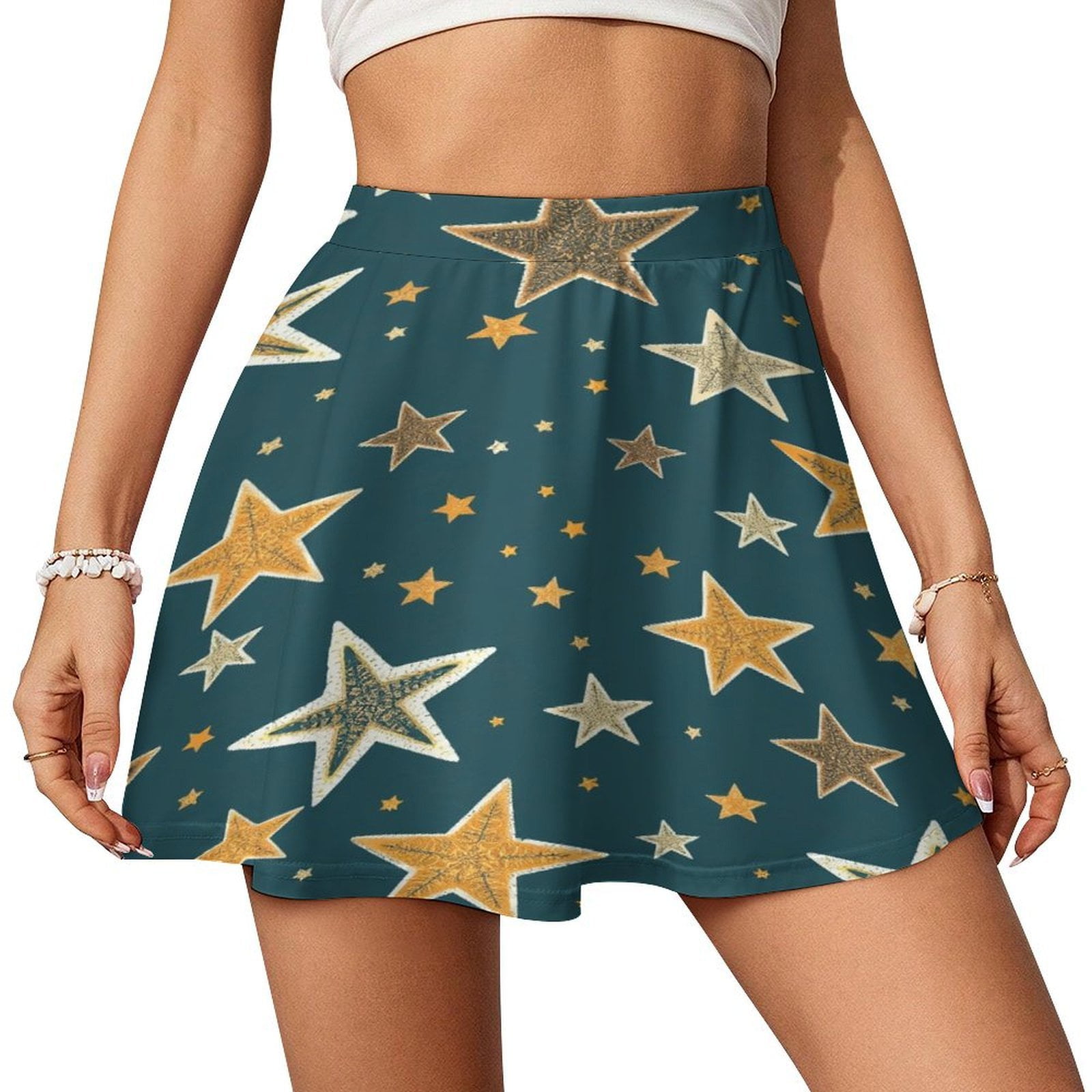 Starry Night Pattern Skirt Women Cute Mini Skirts High Waist Design ...