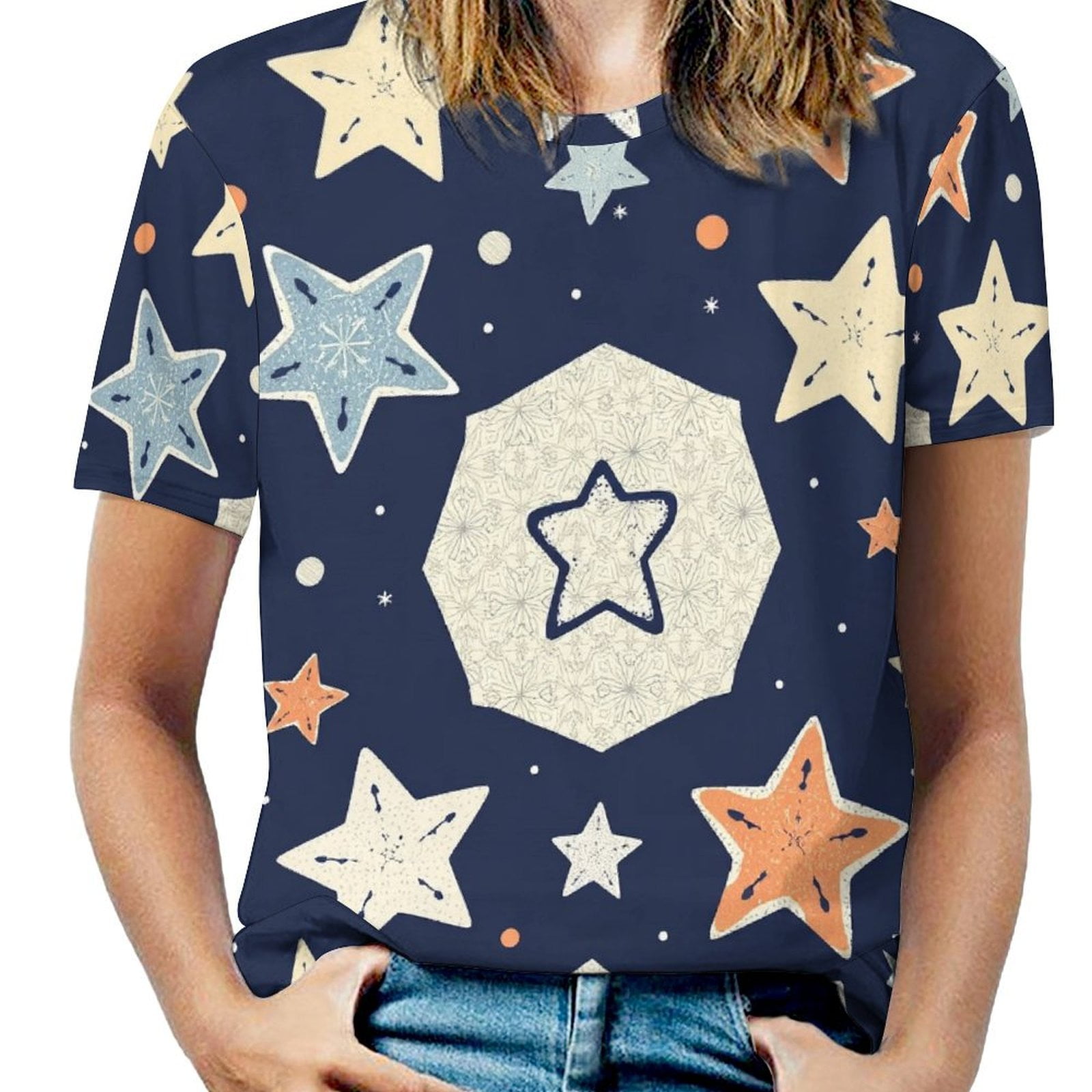 Starry Night Pattern T Shirts Streetwear T-Shirt Female Short Sleeve ...