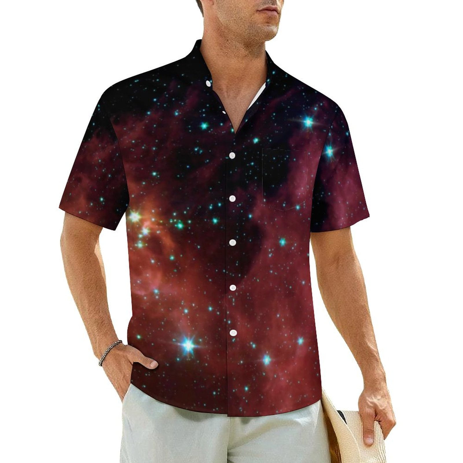 Starry Night Print Casual Shirt Stars Blue Galaxy Novelty Summer Shirts ...