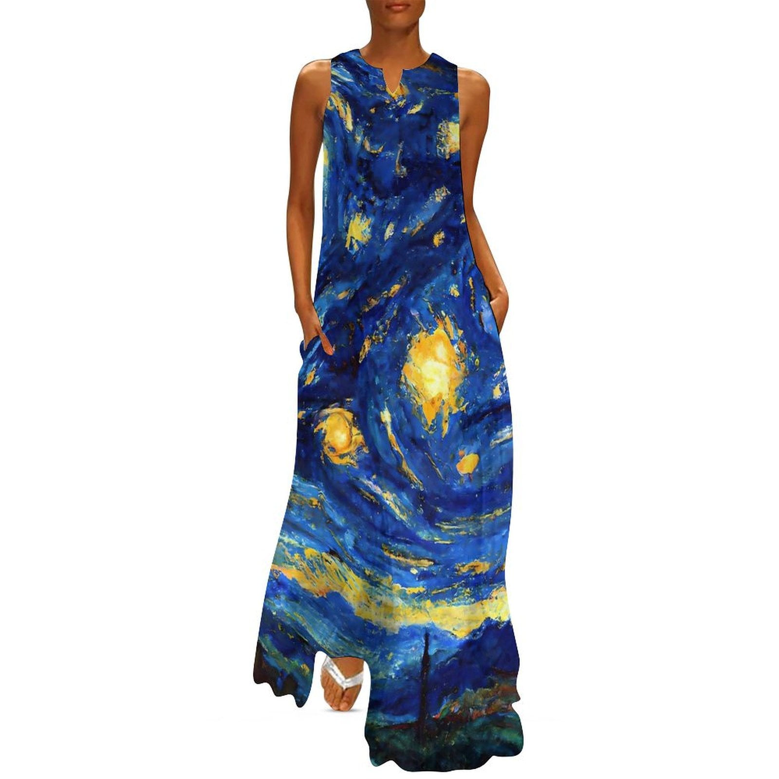 Starry Night Print Dress Vincent Maxi Dress Fashion Boho Beach Long ...