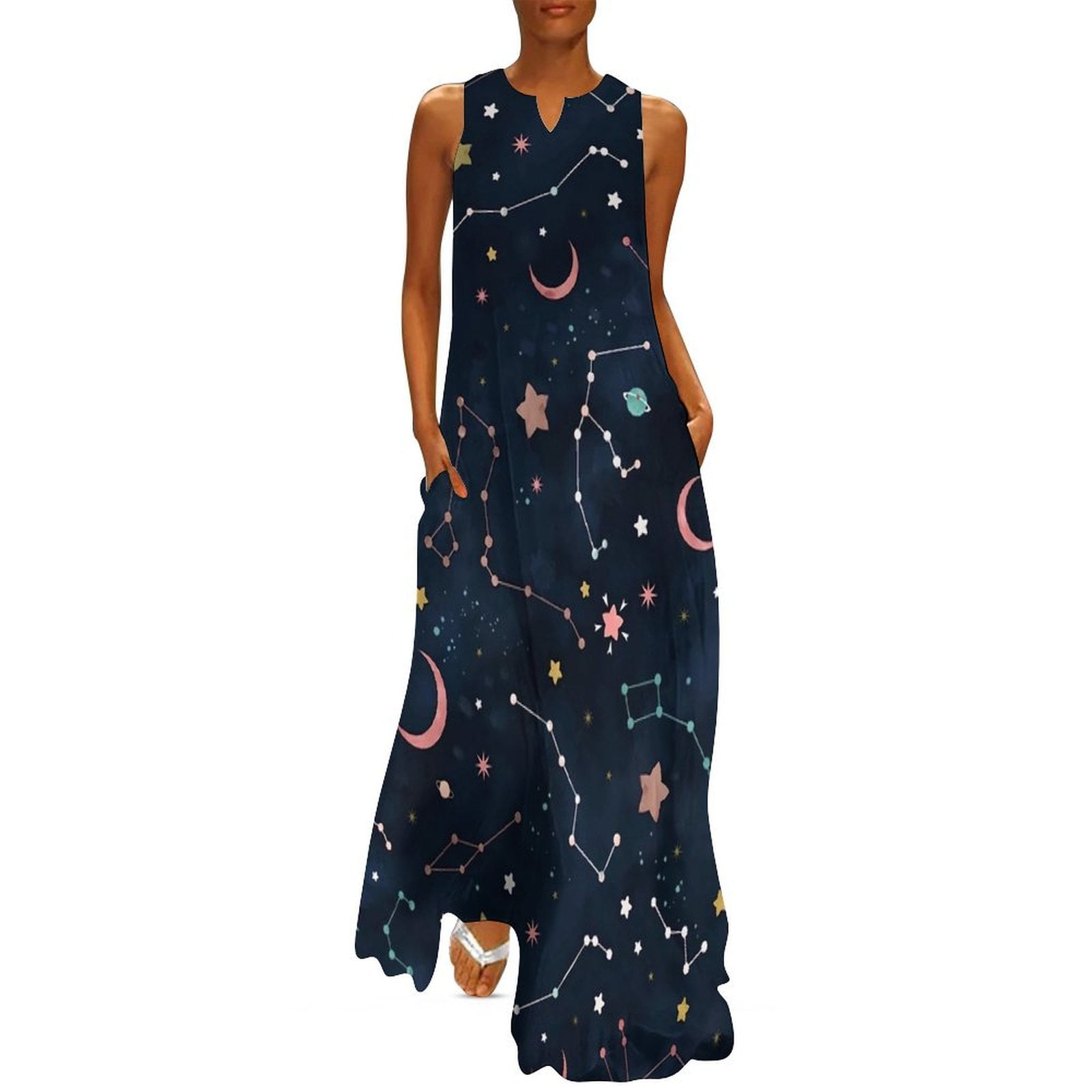 Starry Night Print Dress Vincent Maxi Dress Fashion Boho Beach Long ...