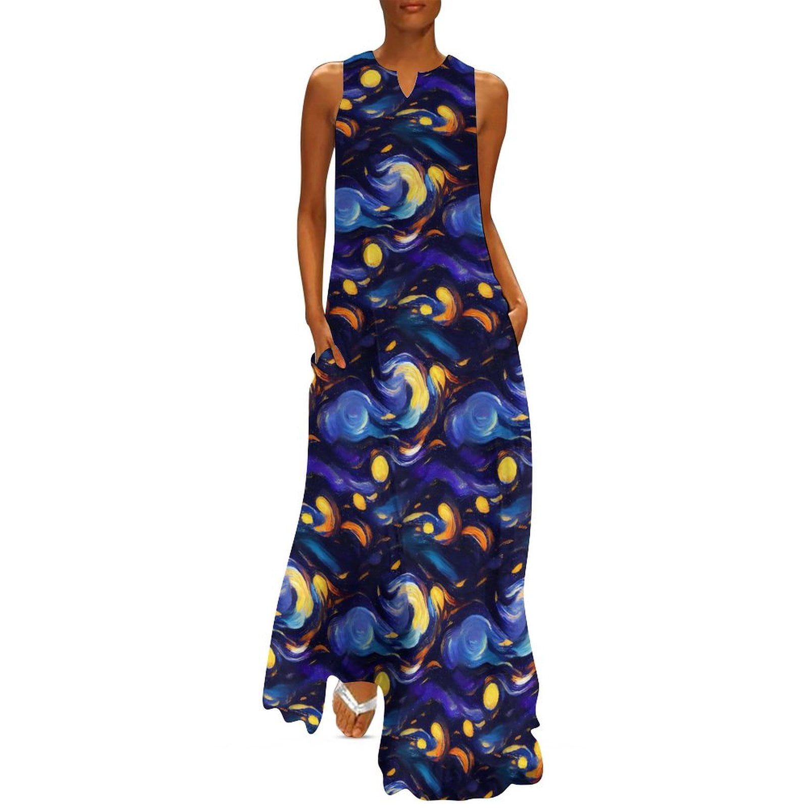 Starry Night Print Dress Vincent Maxi Dress Fashion Boho Beach Long ...