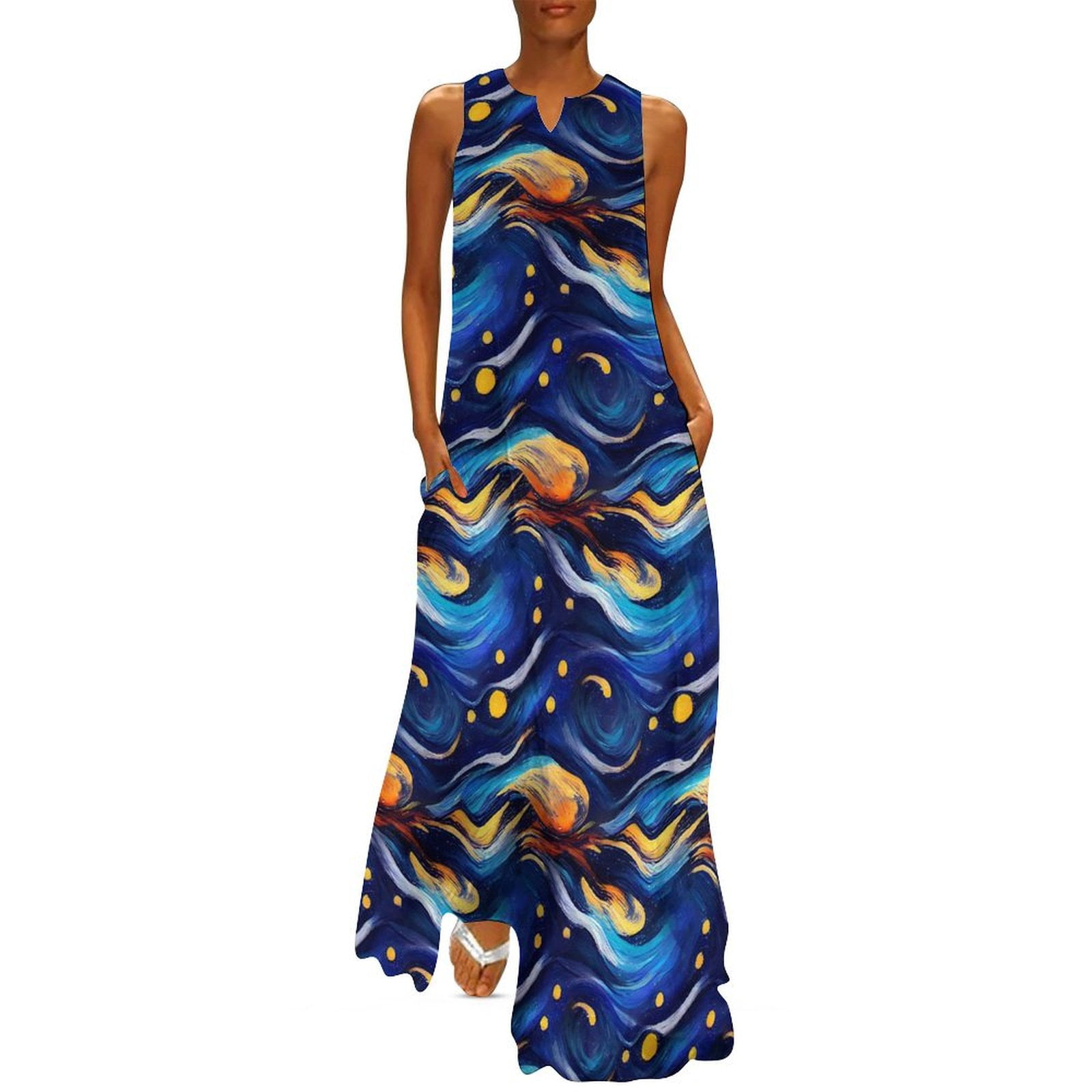 Starry Night Print Dress Vincent Maxi Dress Fashion Boho Beach Long ...
