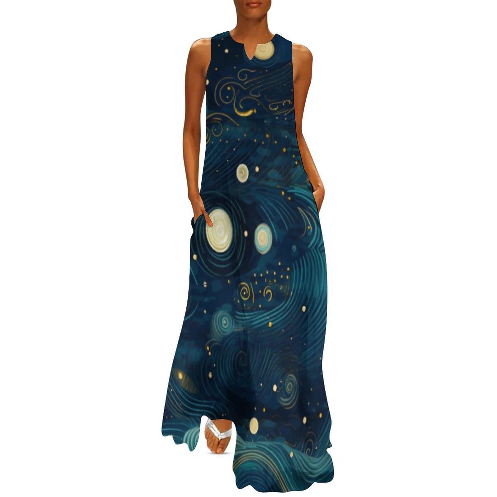 Starry Night Print Dress Vincent Maxi Dress Fashion Boho Beach Long ...
