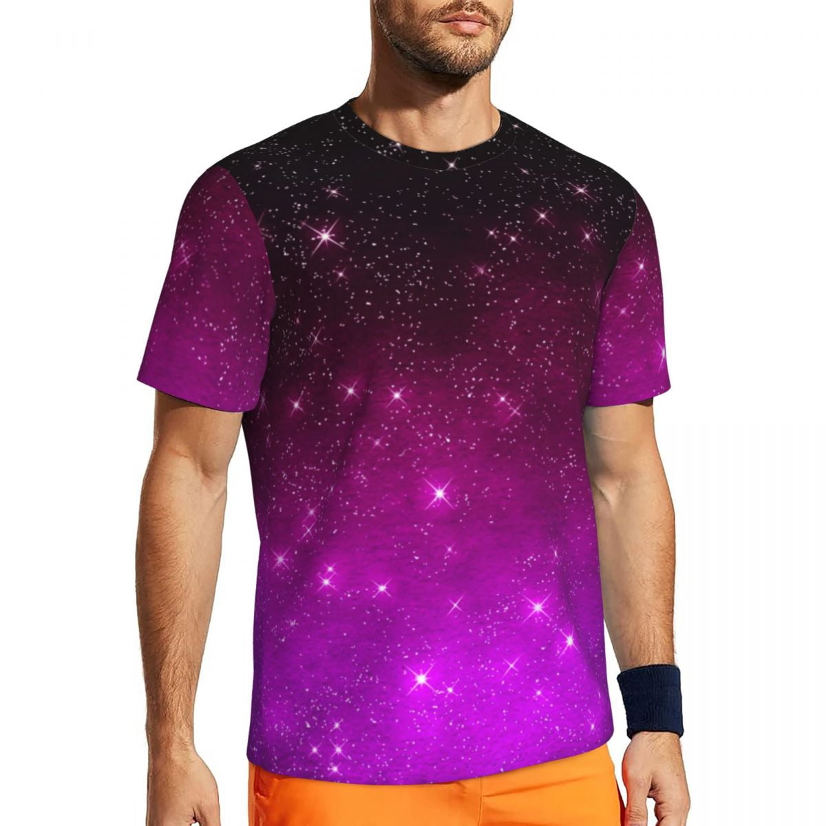 Starry Night Print T-Shirt Mens Stars Blue Galaxy Streetwear Gym T ...
