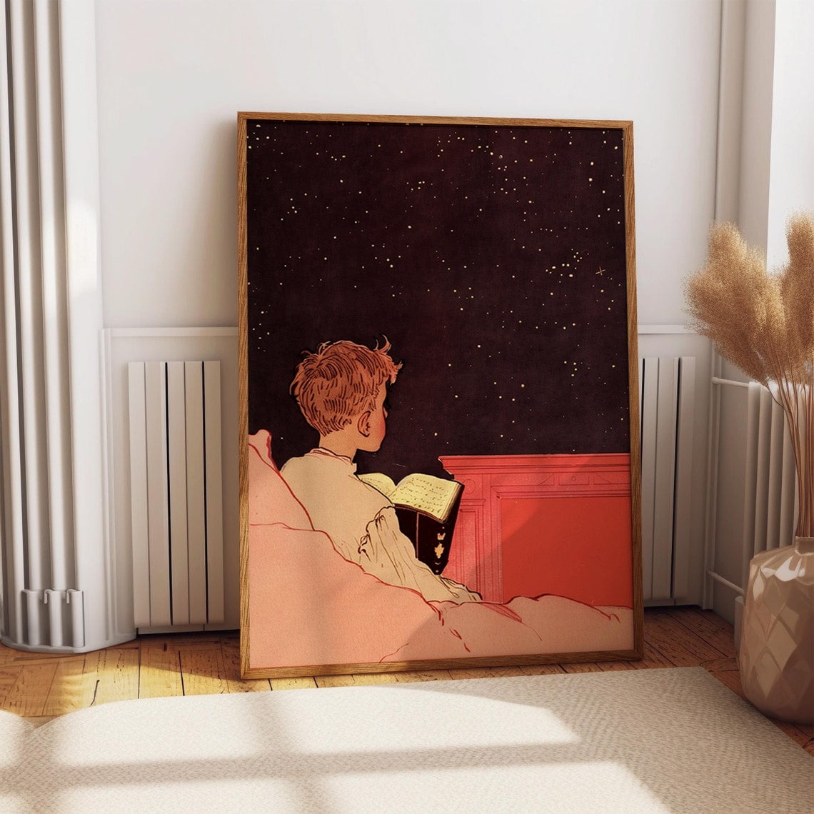 Starry Night Reading Art Print - Night Sky Artwork Book Lover Art ...