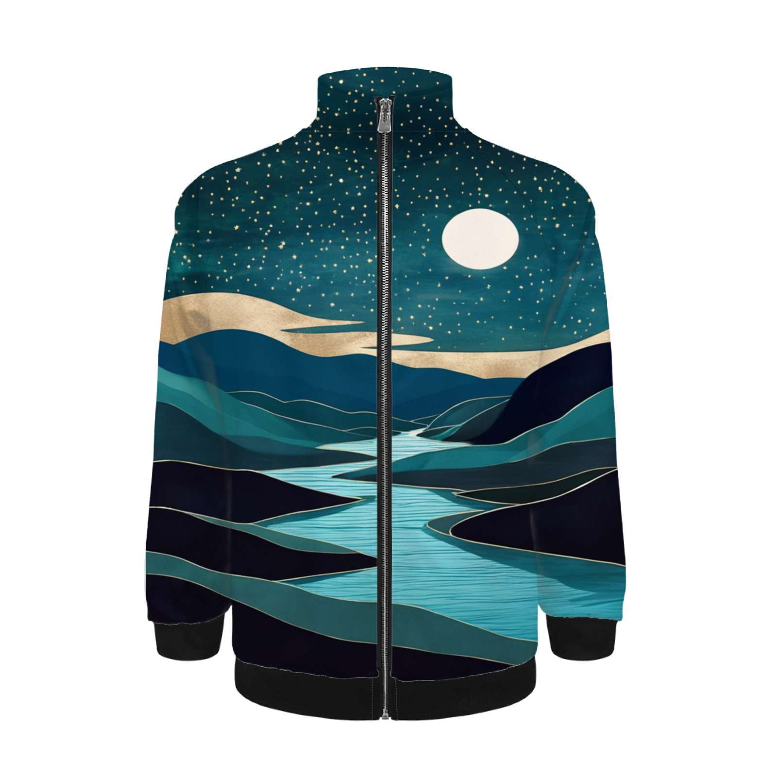 Starry Night River Landscape Jacket Men's Street Cool Long Sleeves Coat ...