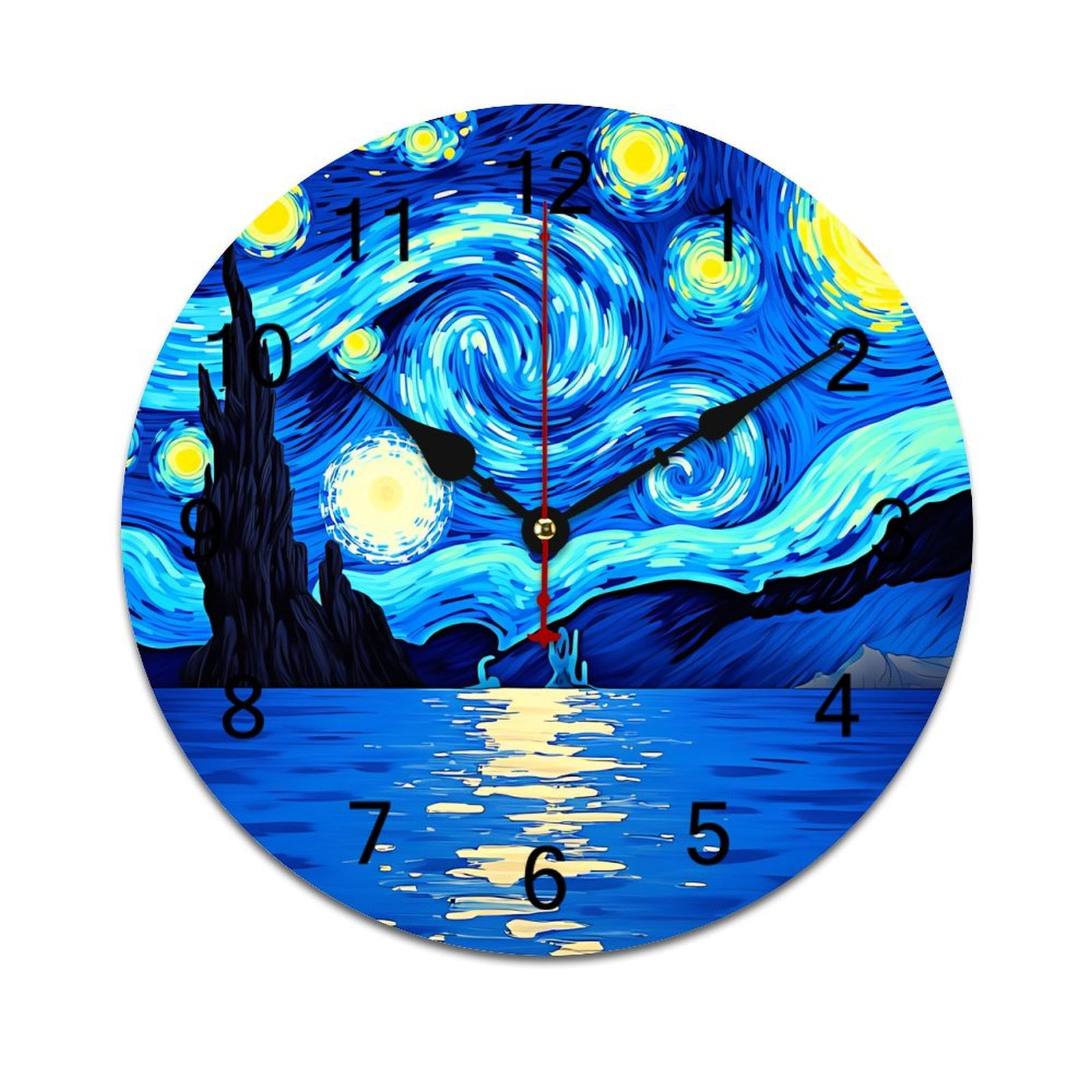 Starry Night Scene with A Lake And Mountains Printed Silent Wall Clock ...