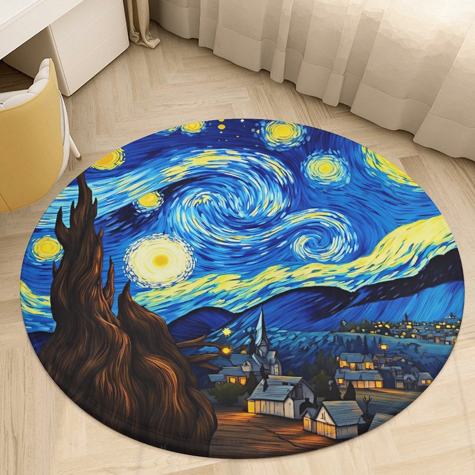 Starry Night Scene with A Lake And Mountains Round Area Rugs for ...