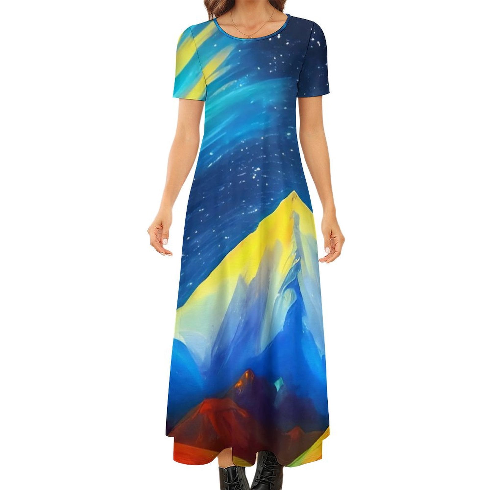 Starry Night Shadows Dress Fun Famous Painting Vintage Maxi Dress ...