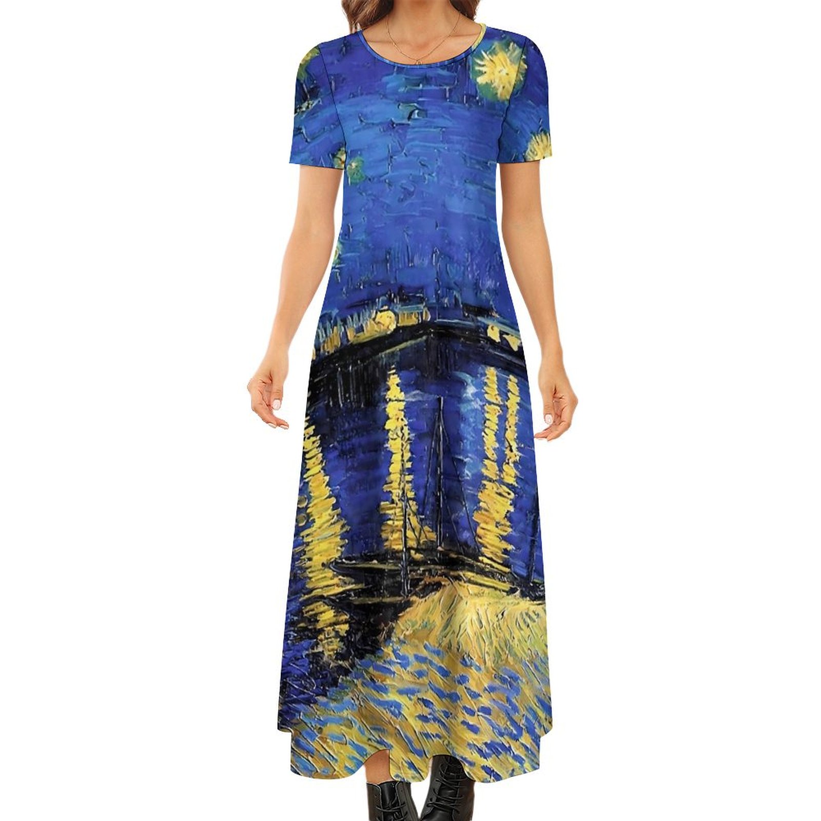 Starry Night Shadows Dress Fun Famous Painting Vintage Maxi Dress ...