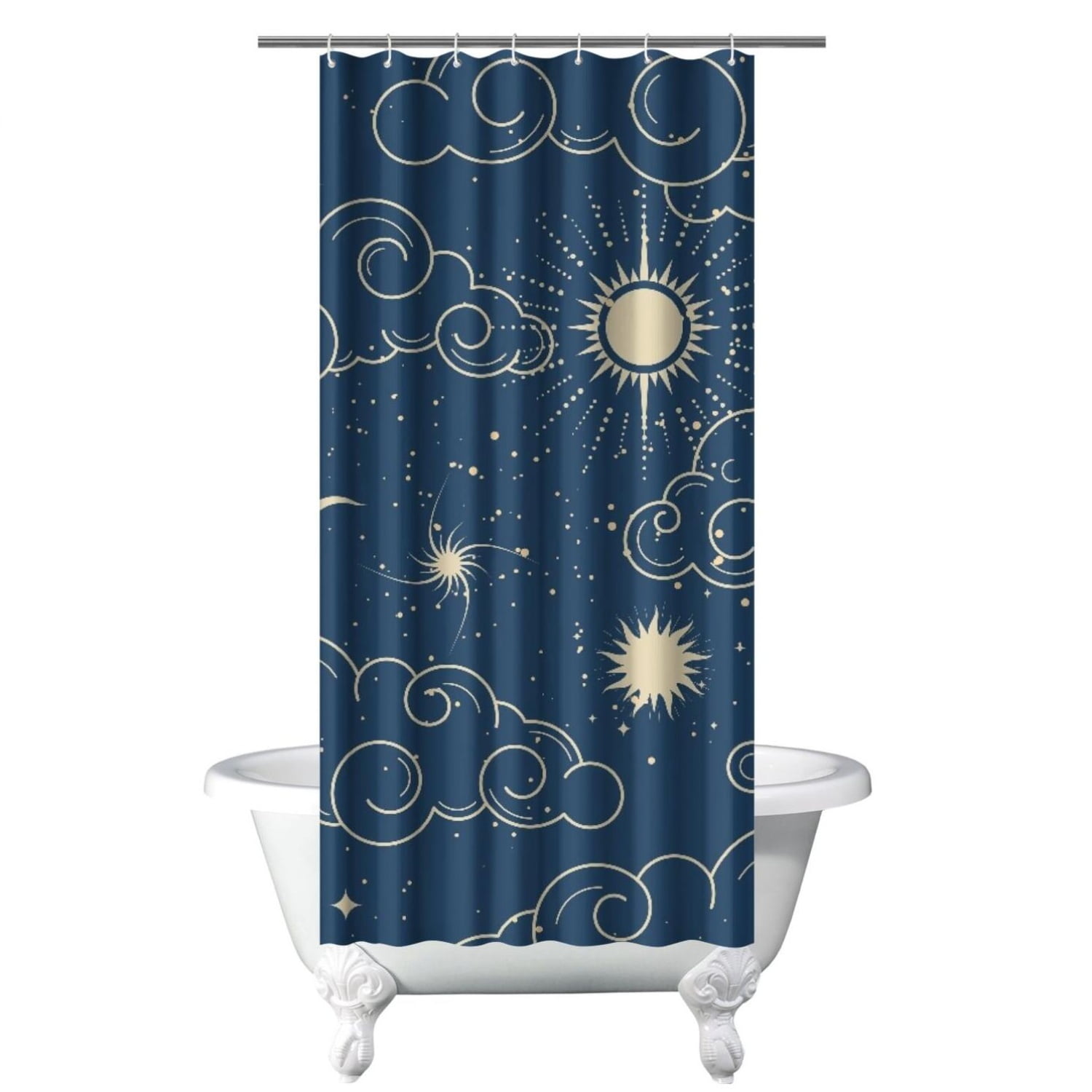 Starry Night Shower Curtain - Gothic Celestial Sun Moon Cosmic Aesthetic Black Gold Design ...