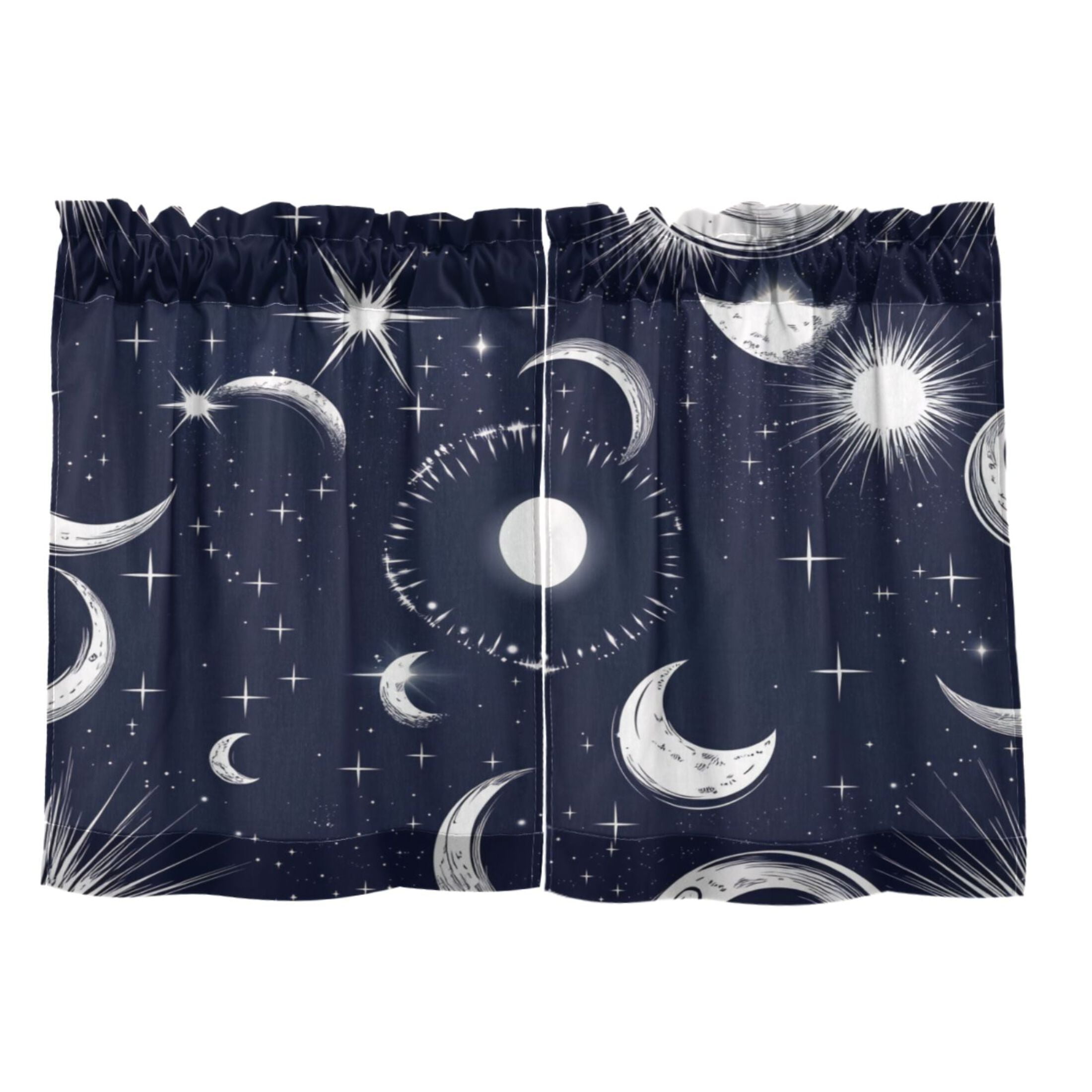 Starry Night Sky 27"x36" Linen Look Cafe Curtain Set with Privacy and ...